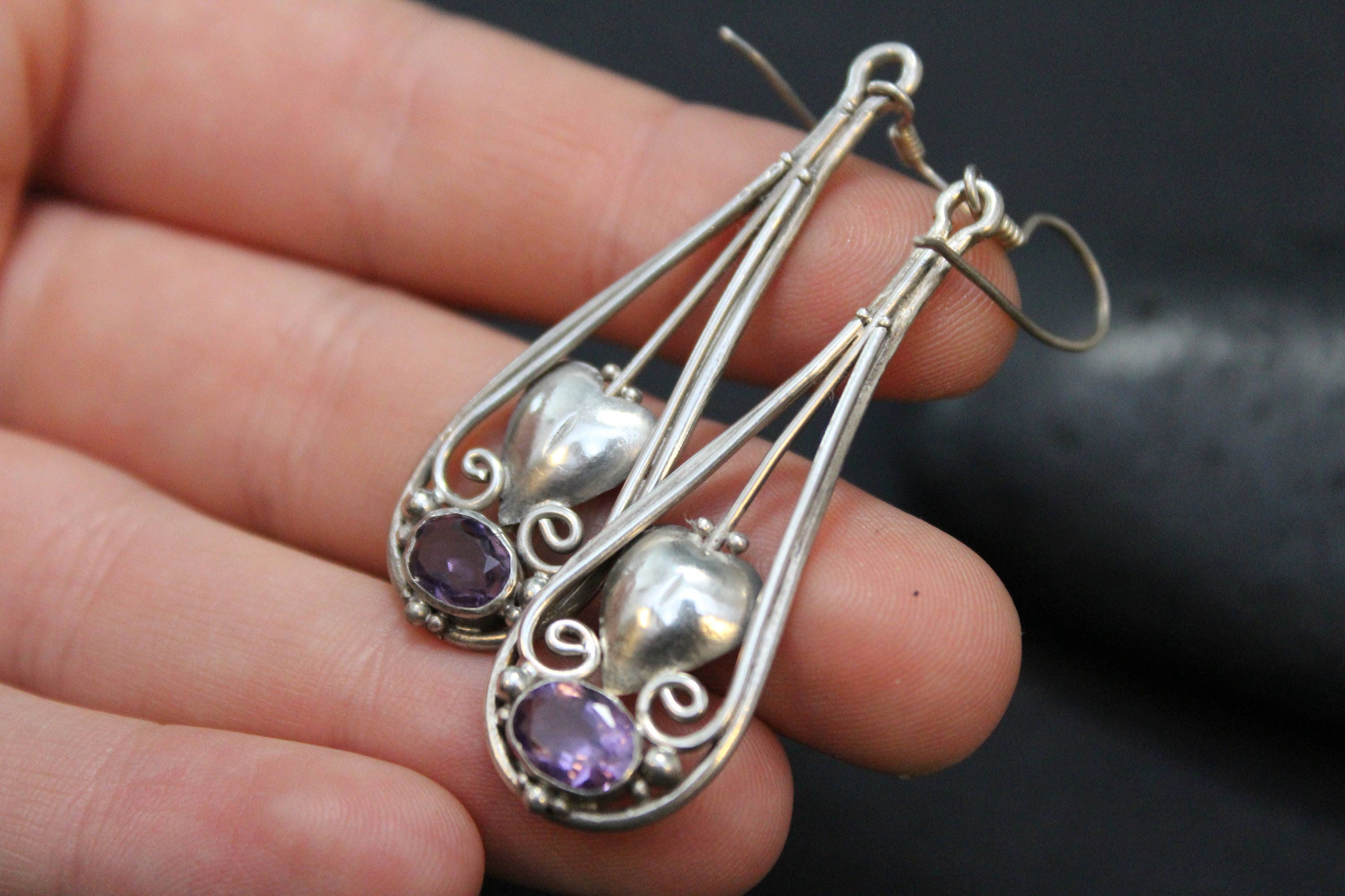 Sterling Silver Boho Amethyst Dangle Earrings, Amethyst Heart Dangle ... Sterling Silver Boho Amethyst Dangle Earrings, Amethyst Heart Dangle ...