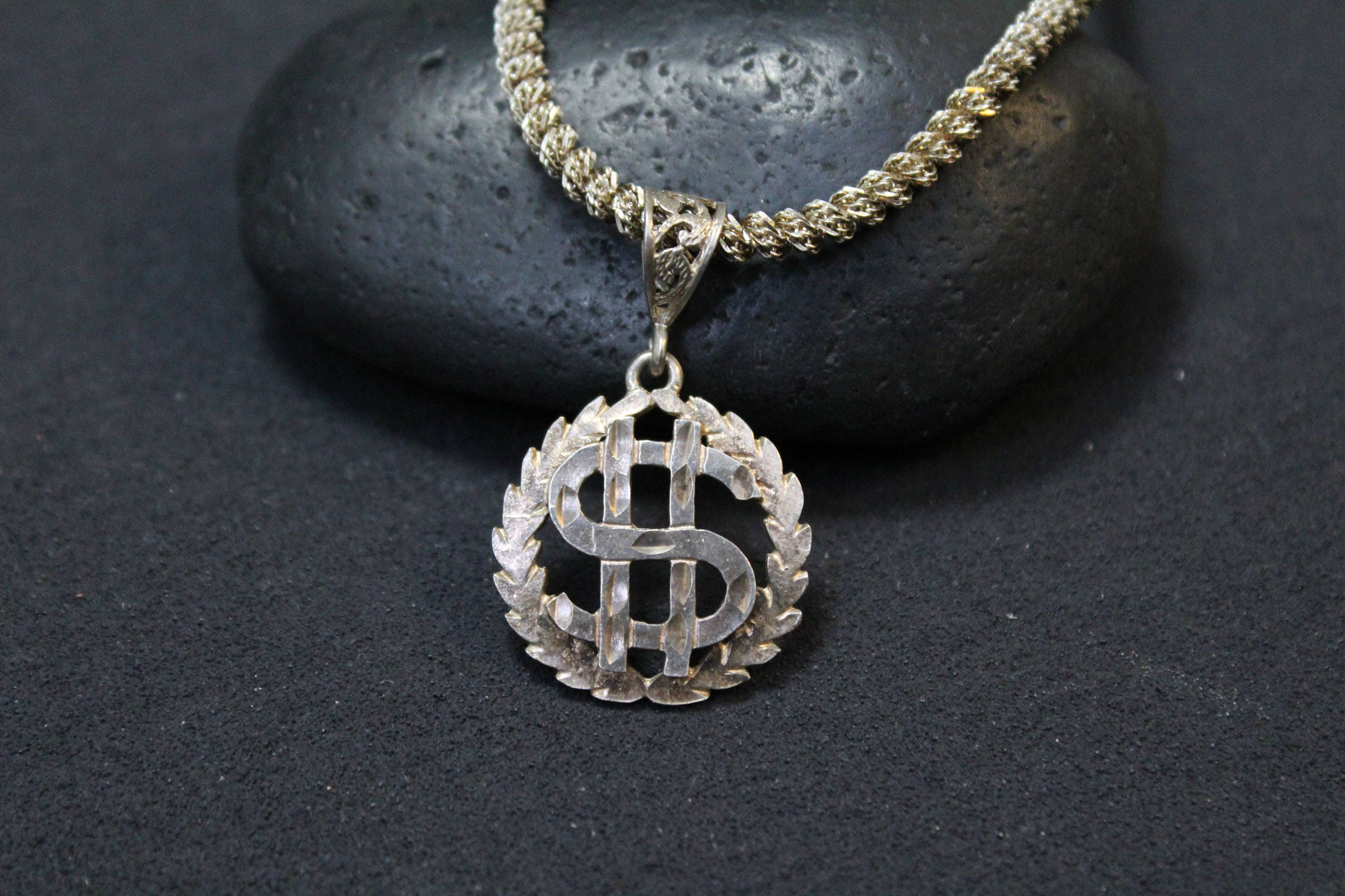 Sterling Silver Dollar Sign Necklace, Dollar Sign Jewelry, Sterling ...