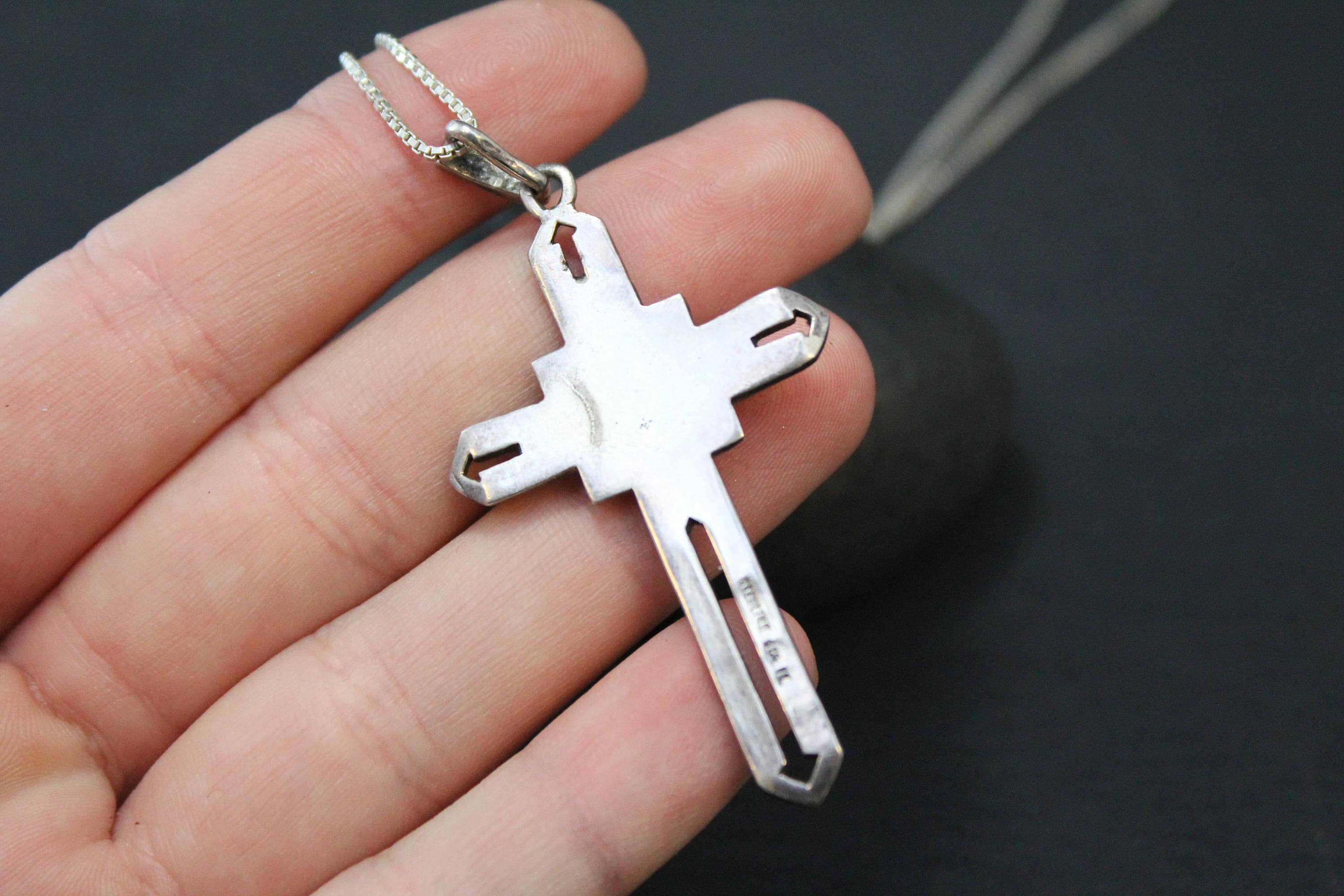 Sterling Silver Long Marcasite Cross Necklace, Marcasite Jewelry ...