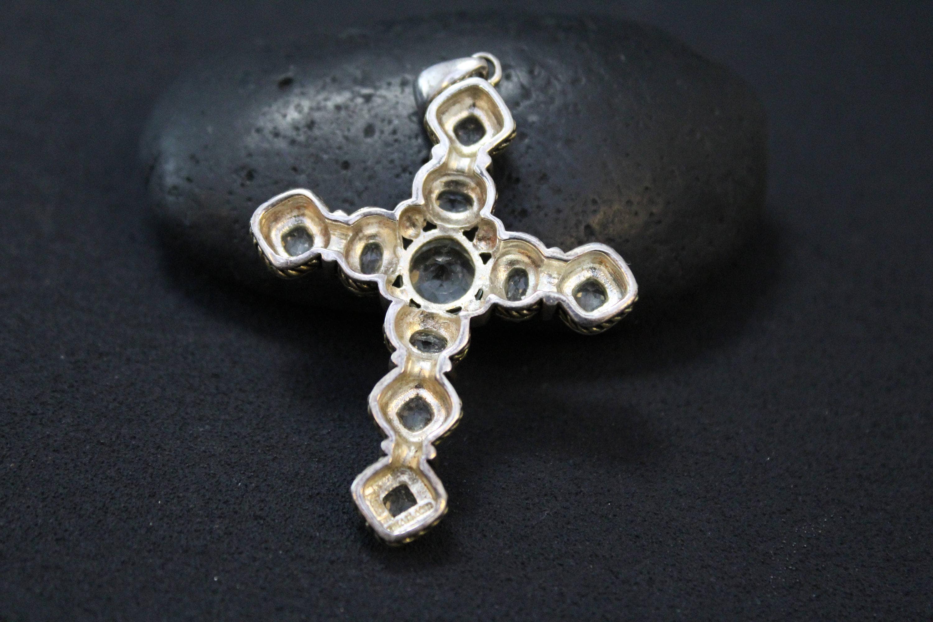 Large Sterling Silver Two Town Gemstone Cross Pendant, Sterling Silver ...