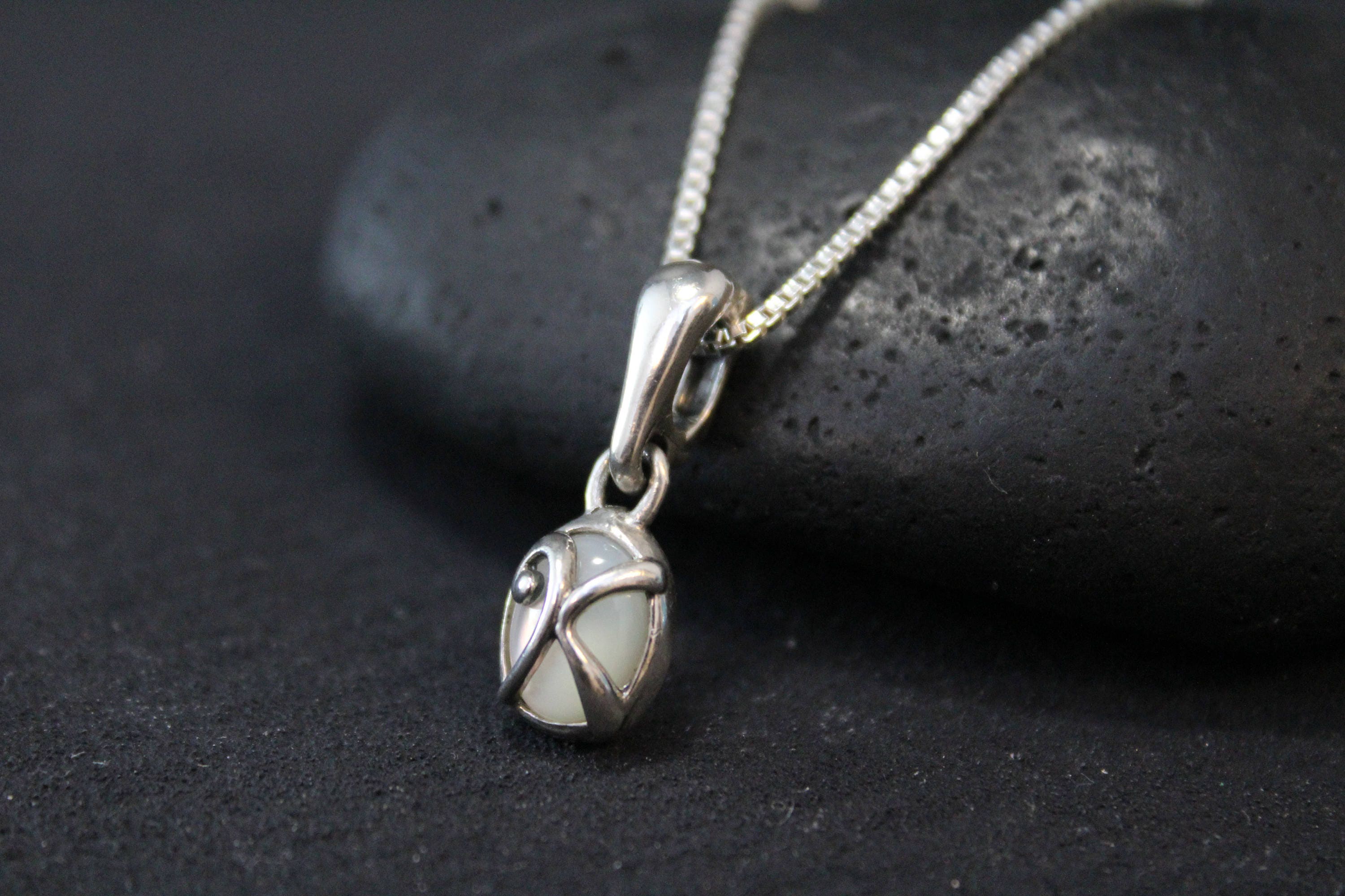 Sterling Silver and Mother of Pearl Enhancer Pendant on Box Chain ...