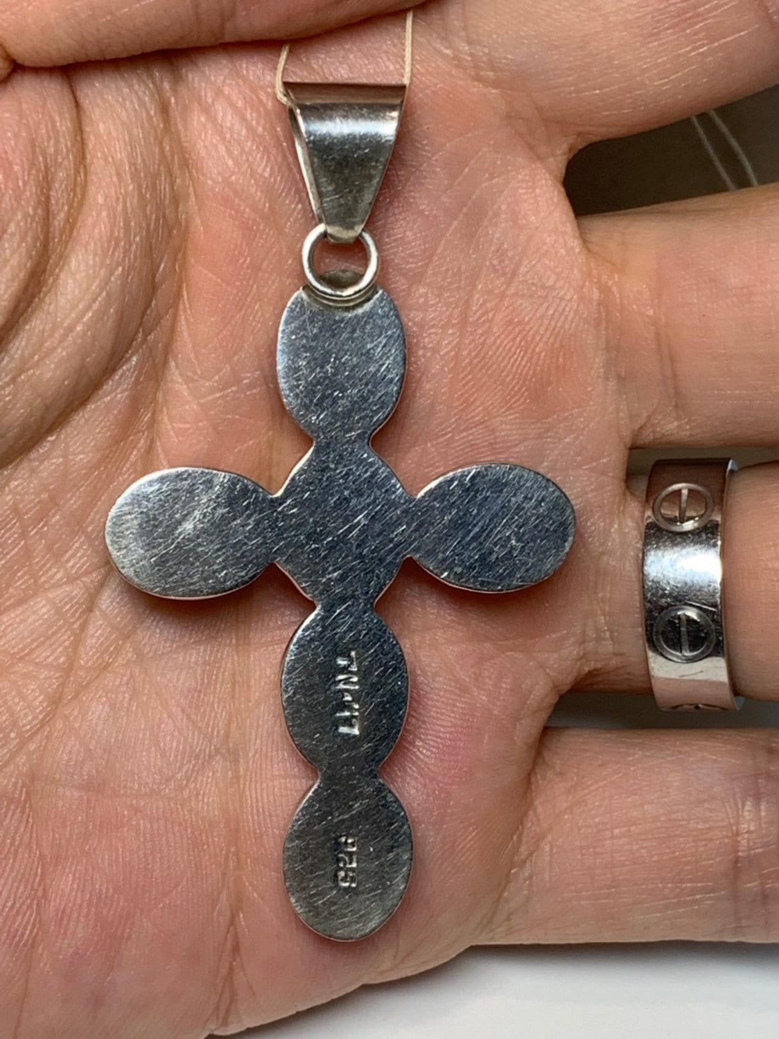 Vintage Taxco Sterling Silver Geometric Religious Cross Pendant 925