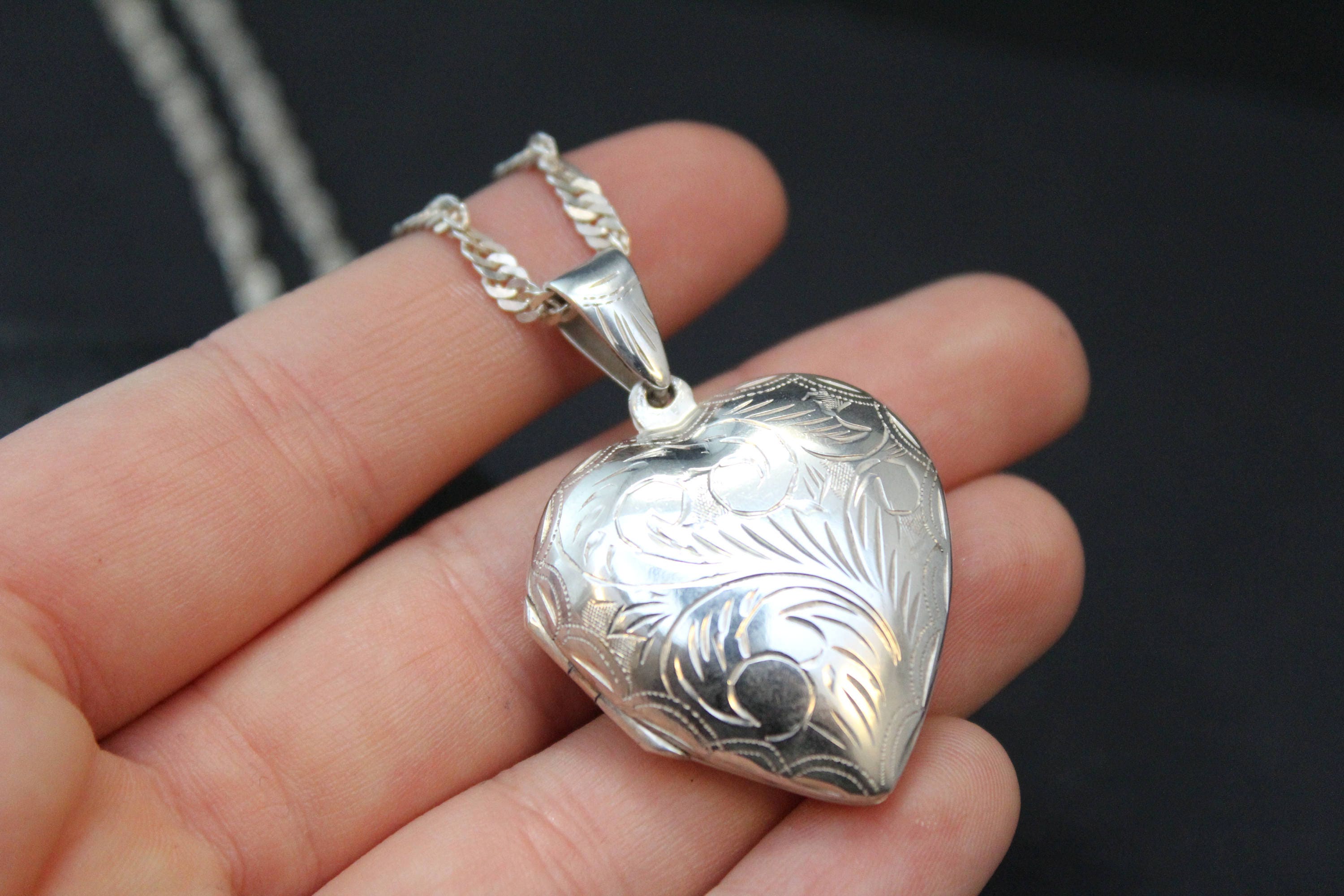 Sterling Silver Tooled Heart Locket on Twisted Flat Link Chain ...