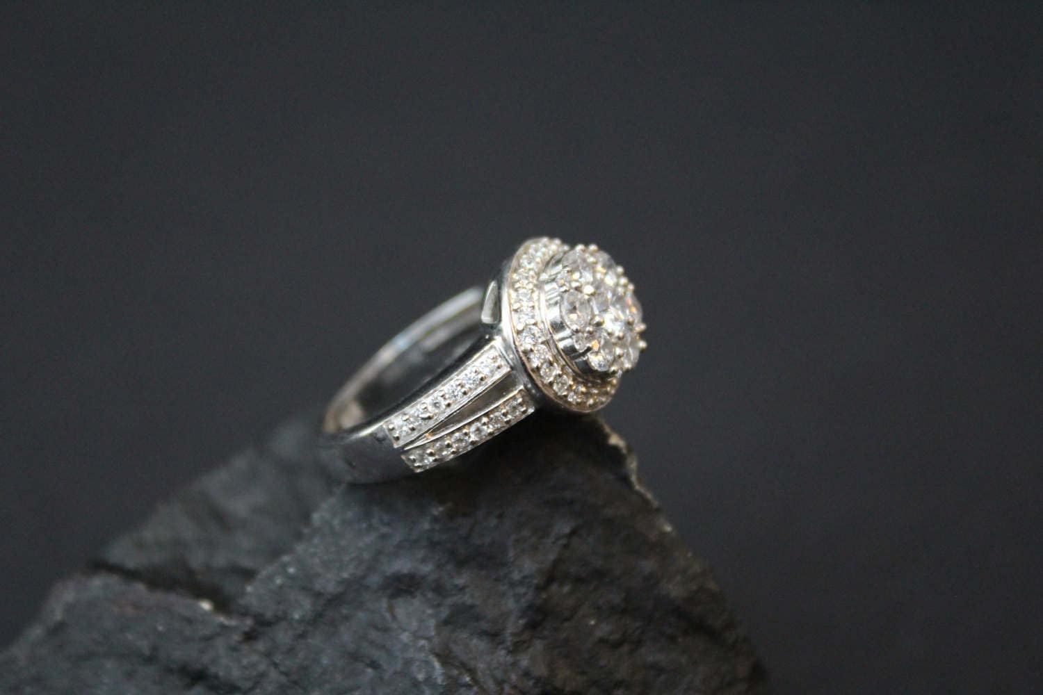 Sterling CZ Cluster Ring, Cubic Zirconia Jewelry, Silver Gemstone Ring ...