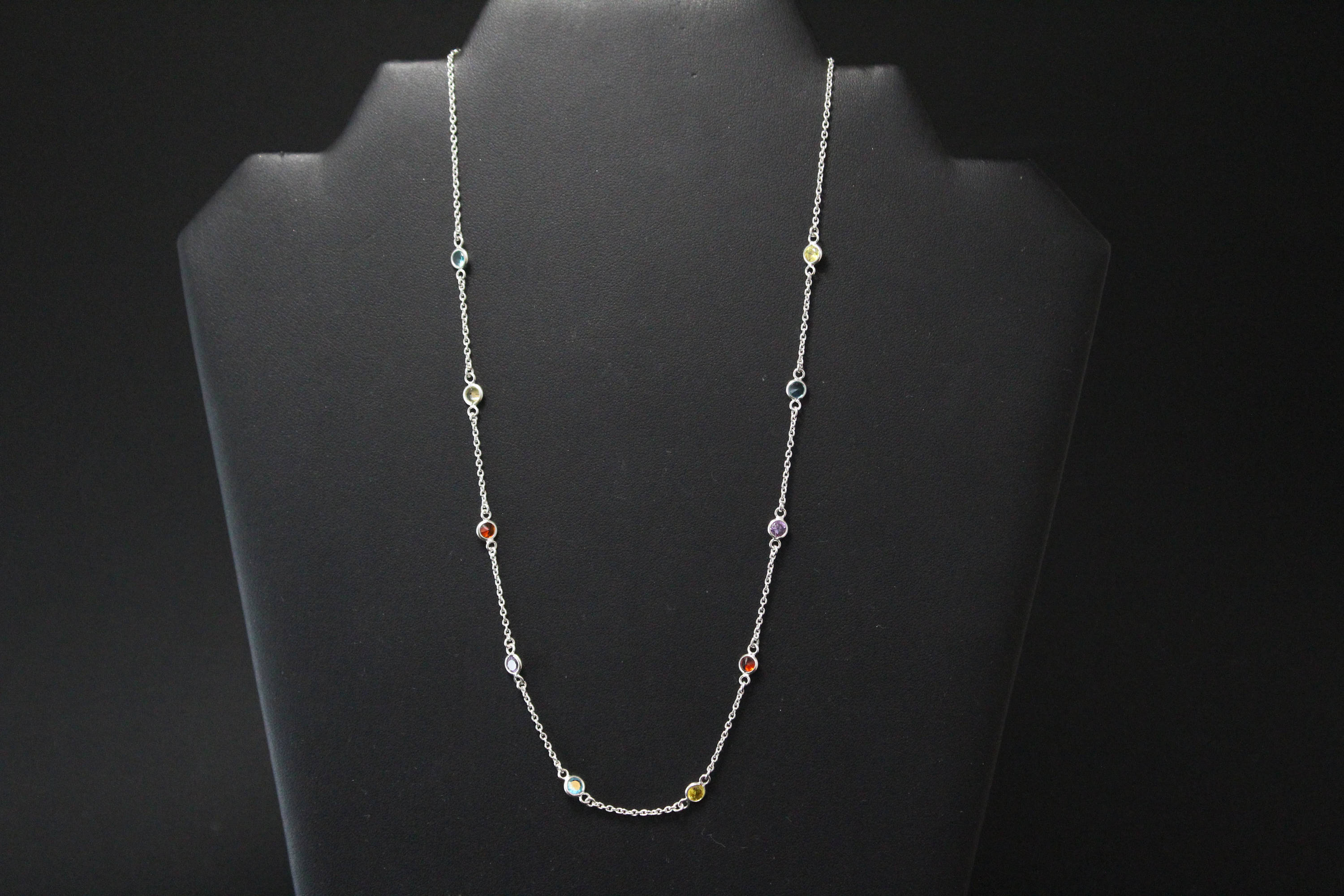 Silver Colored CZ Chain, Colored CZ Necklace, Silver Rainbow Gemstone ...