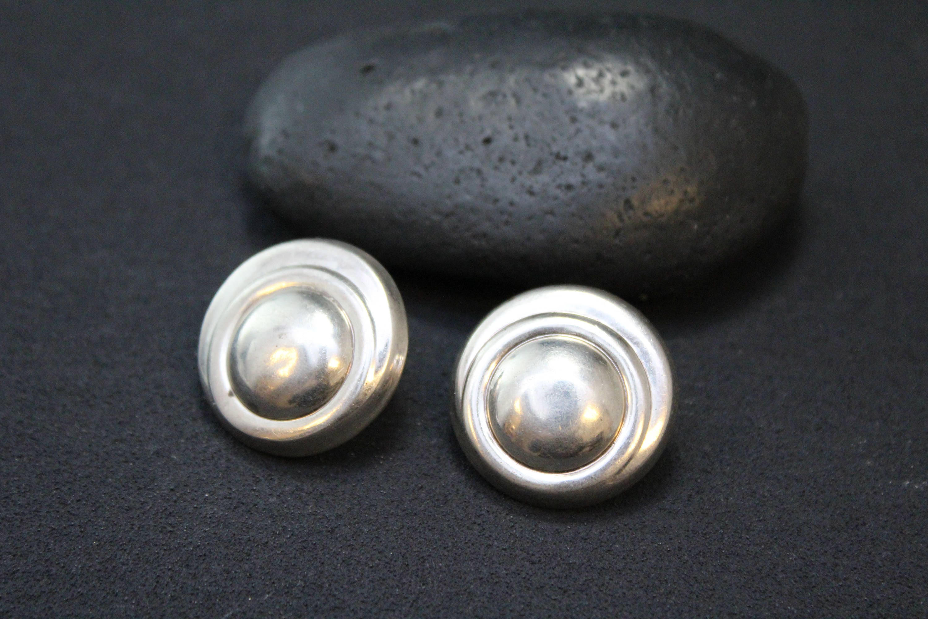 Sterling Silver Modern Button Earrings, Bold Sterling Silver Earrings ...