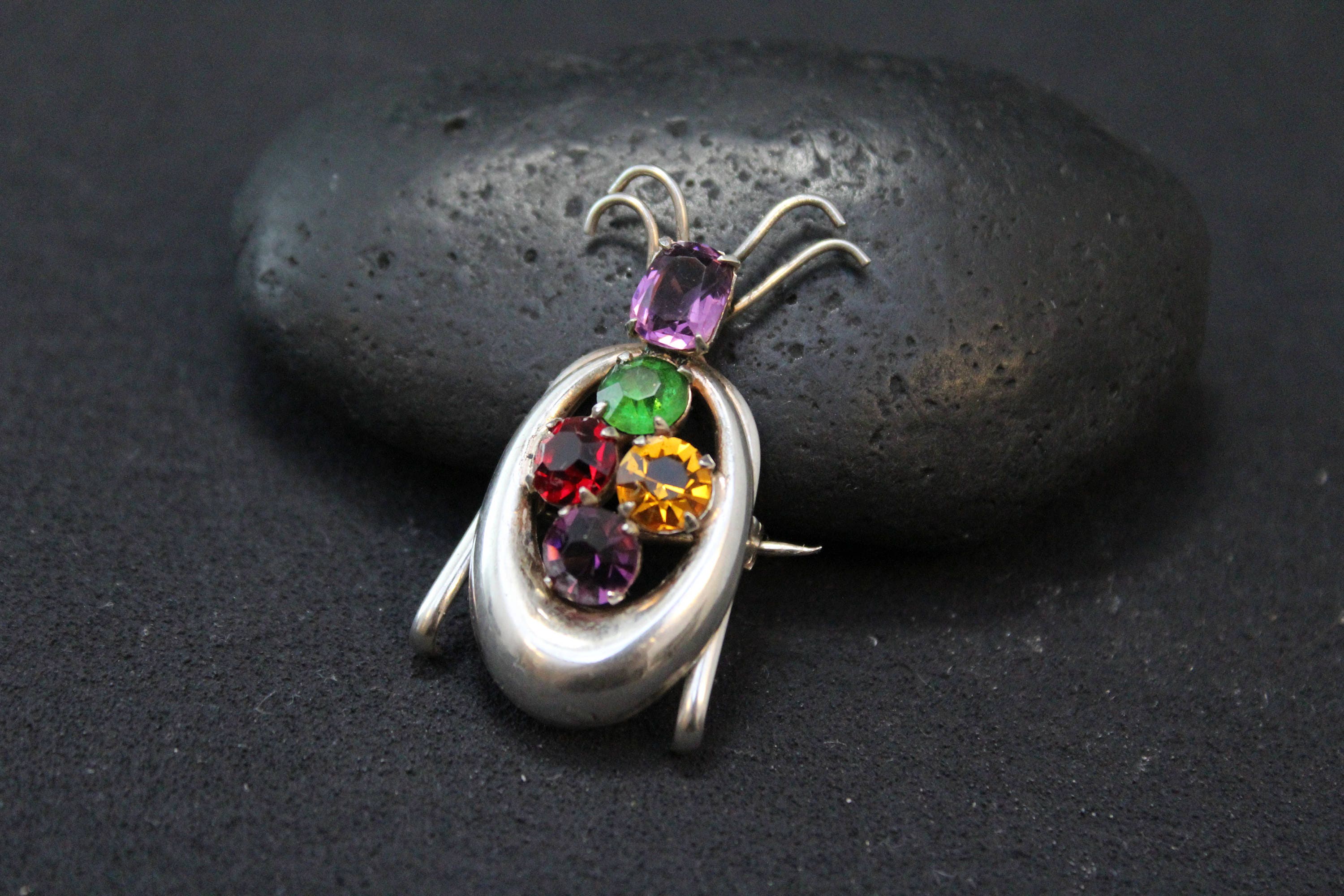 Sterling Silver Gemstone Bug Pin, Sterling Bug Brooch, Silver Bug Pin ...