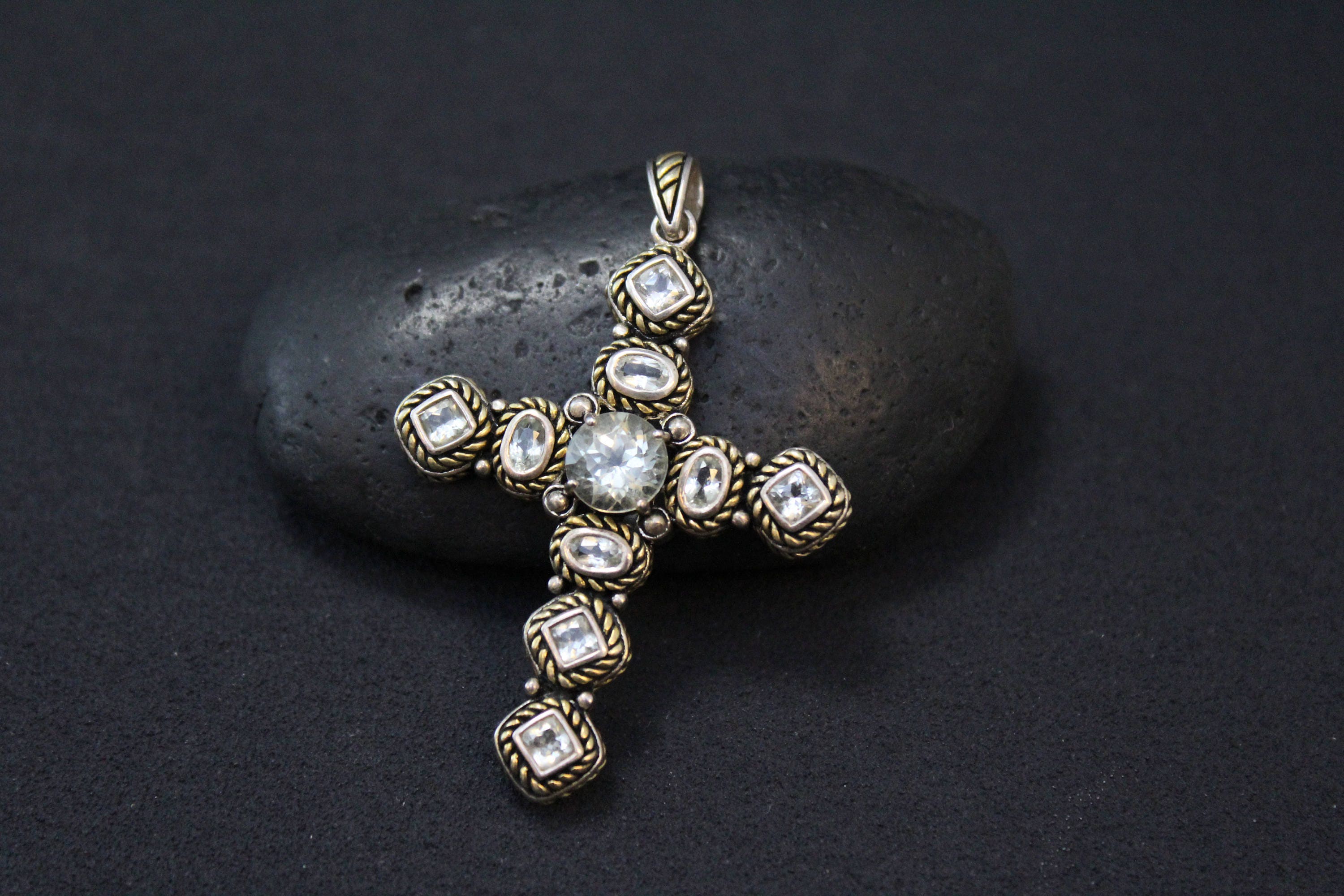 Large Sterling Silver Two Town Gemstone Cross Pendant, Sterling Silver ...