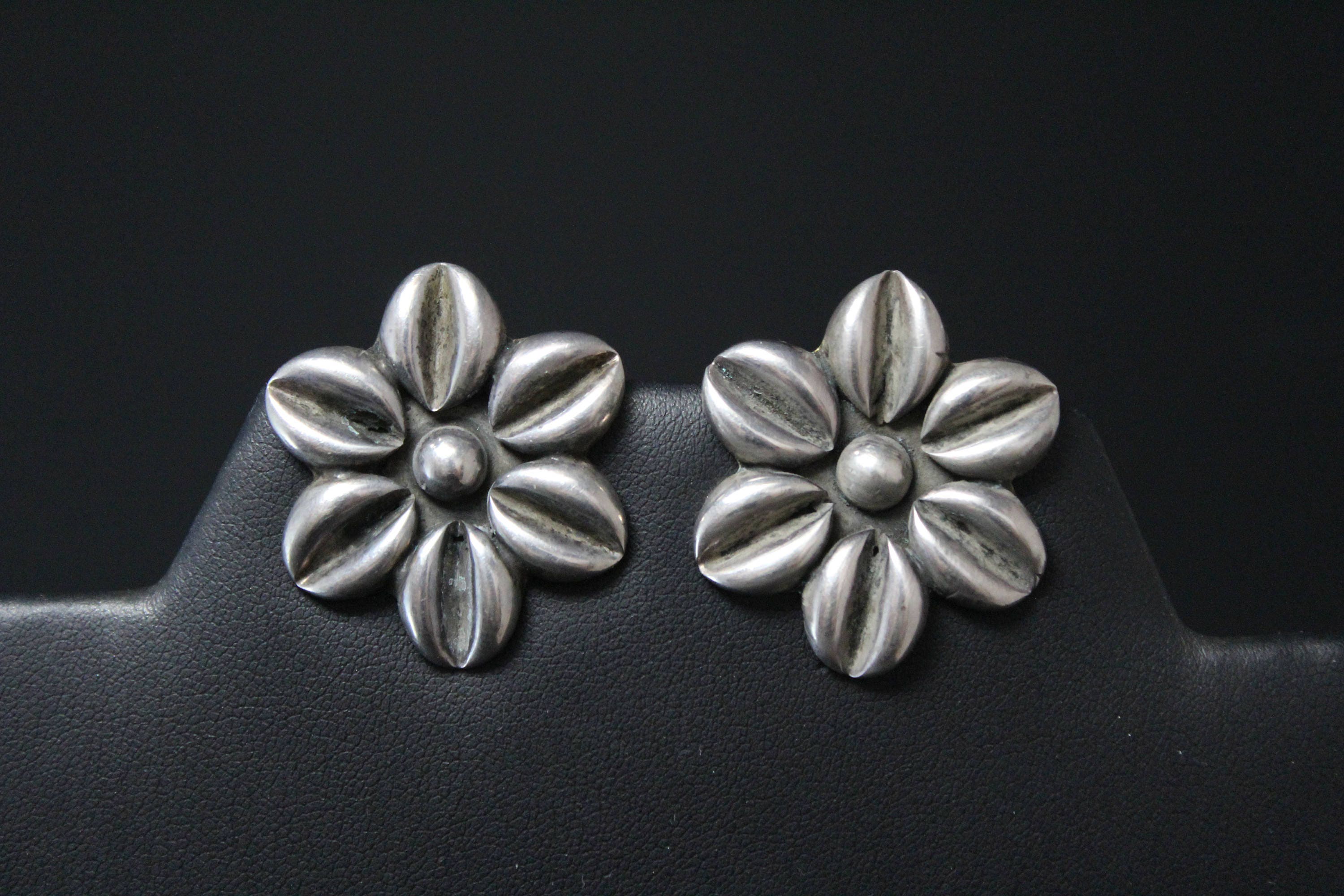 Sterling Silver Flower Clip On Earrings Large Sterling Flower Earrings