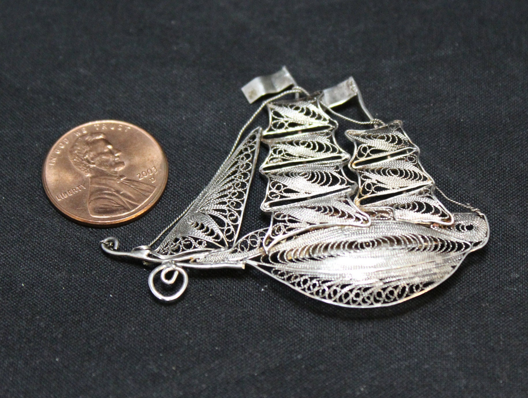 Sterling Silver Filigree Ship Pin, Sterling Silver Filigree Boat Brooch ...