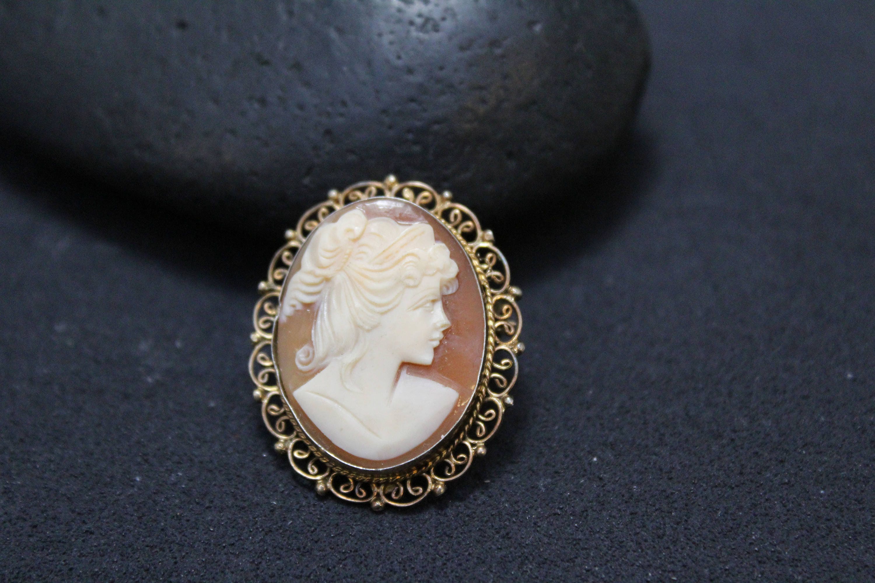 Sterling Silver Gold Overlay Cameo Brooch, Carved Cameo Brooch ...
