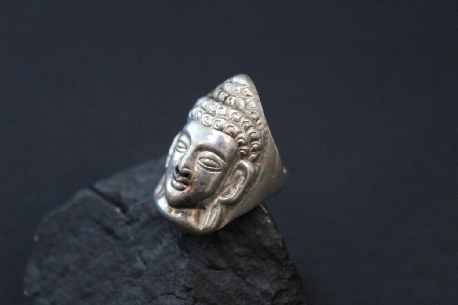 Sterling Silver Buddha Head Religious Zen Ring