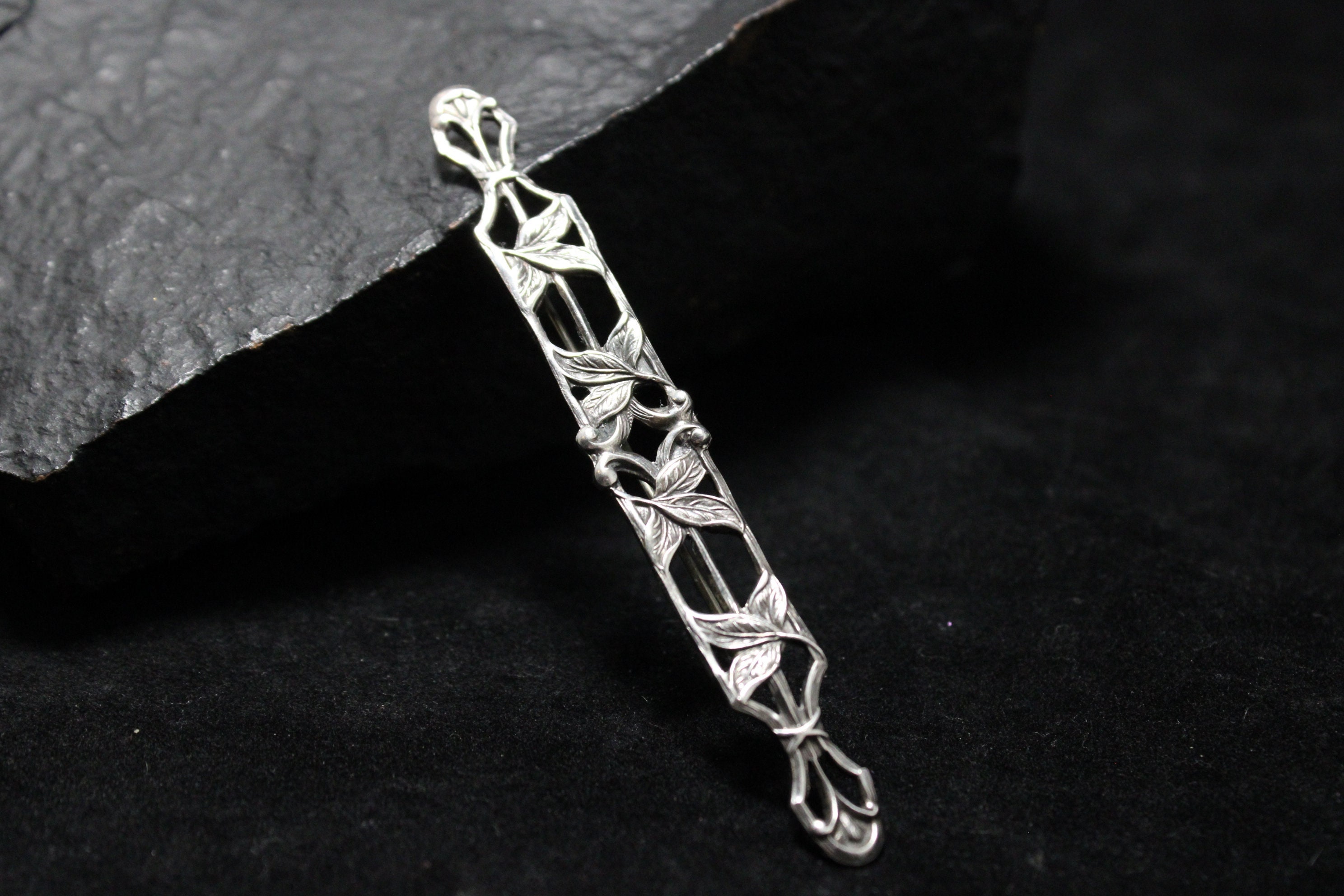 Art Nouveau Sterling Silver Leaf Brooch, Quilled Sterling Pin, Vintage ...
