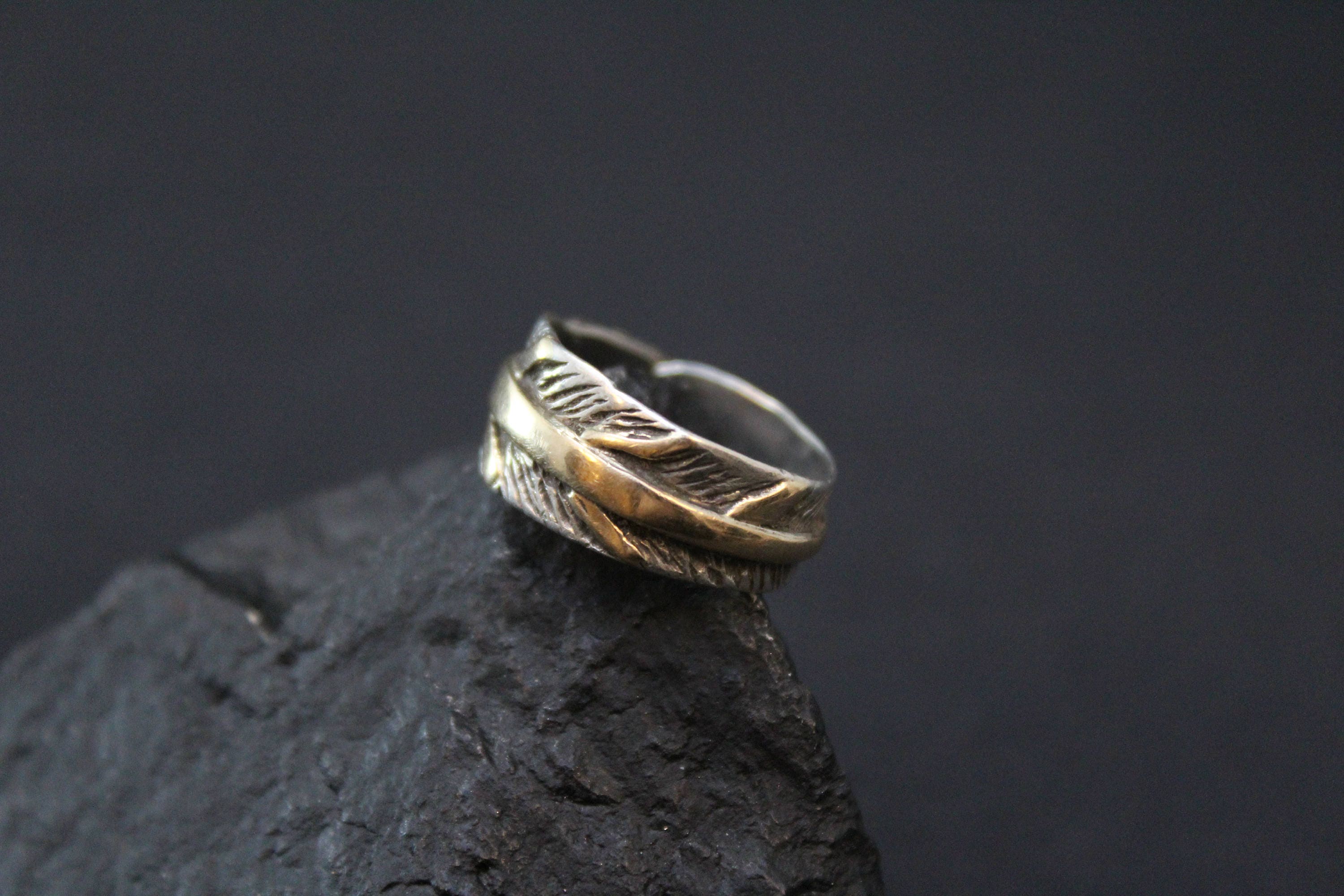 Sterling Silver and 14K Yellow Gold Artisan MICHAEL LITTLE Elk Eagle Wrap Ring, Sterling Silver ...