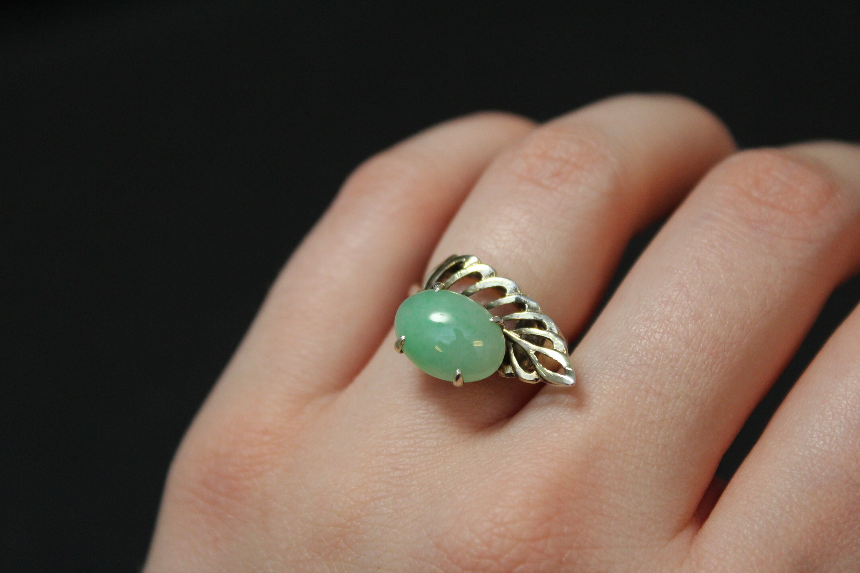 Sterling Silver and Jade Vermeil Leaf Ring, Sterling Silver Jade Ring ...