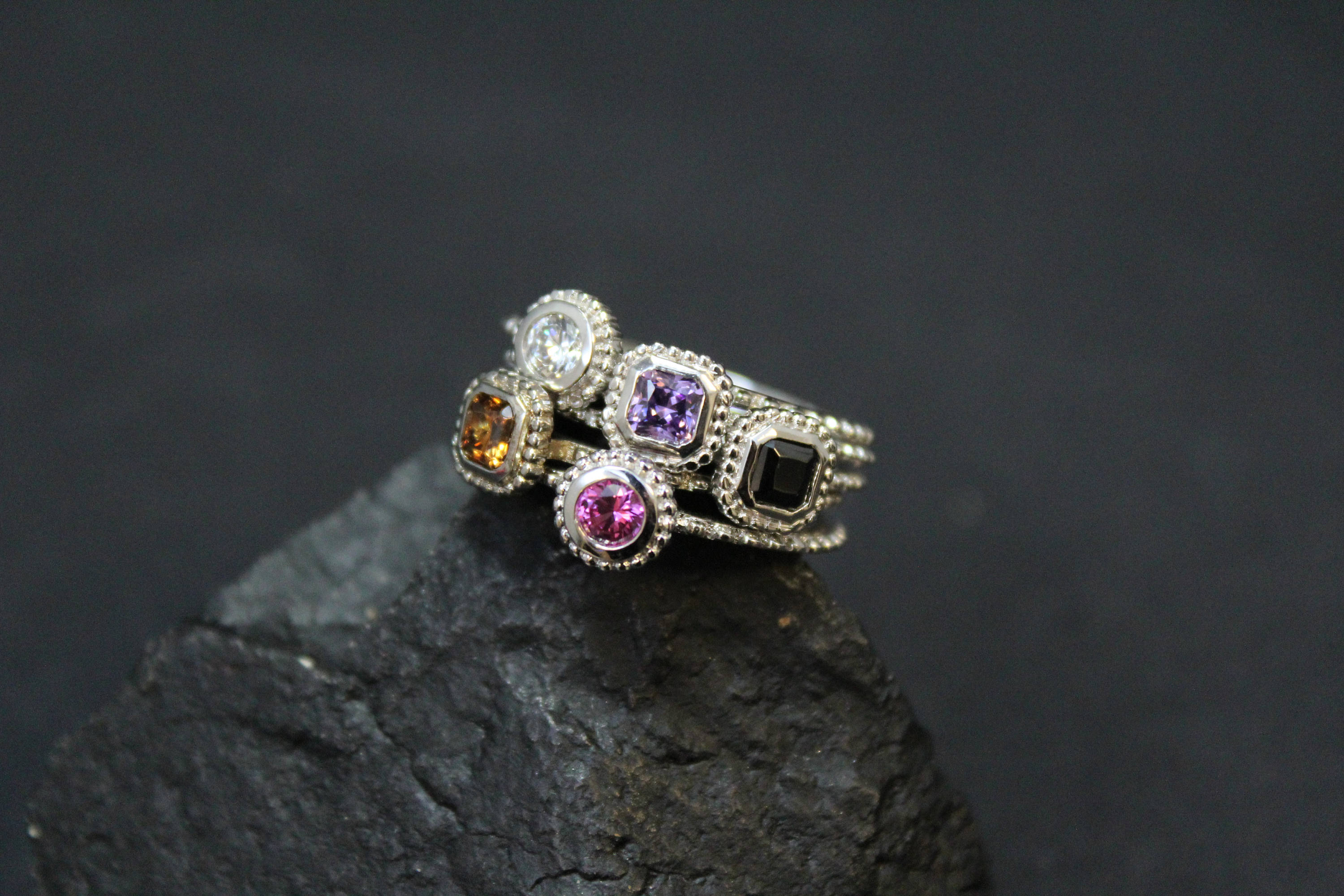 Sterling Silver ESPO Set of Five CZ Gemstone Stacking Rings, Sterling ...