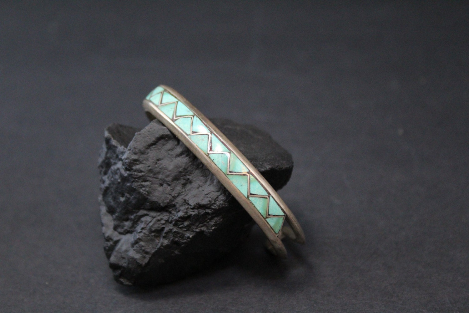 Sterling Silver Signed MLK Turquoise Native American Inlay Cuff Bracelet