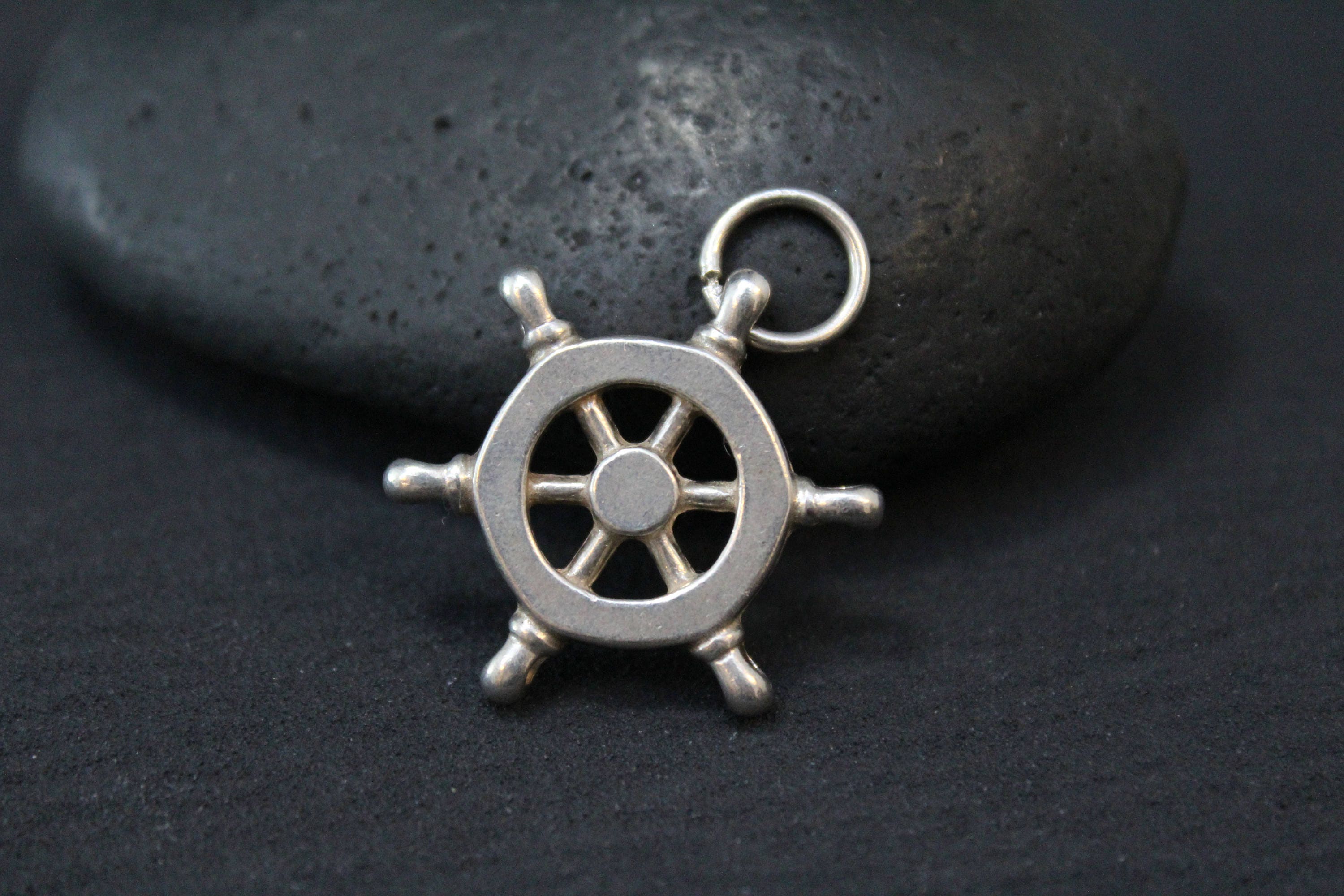 Nautical Sterling Silver Ship Wheel Pendant, Captains Wheel Necklace ...