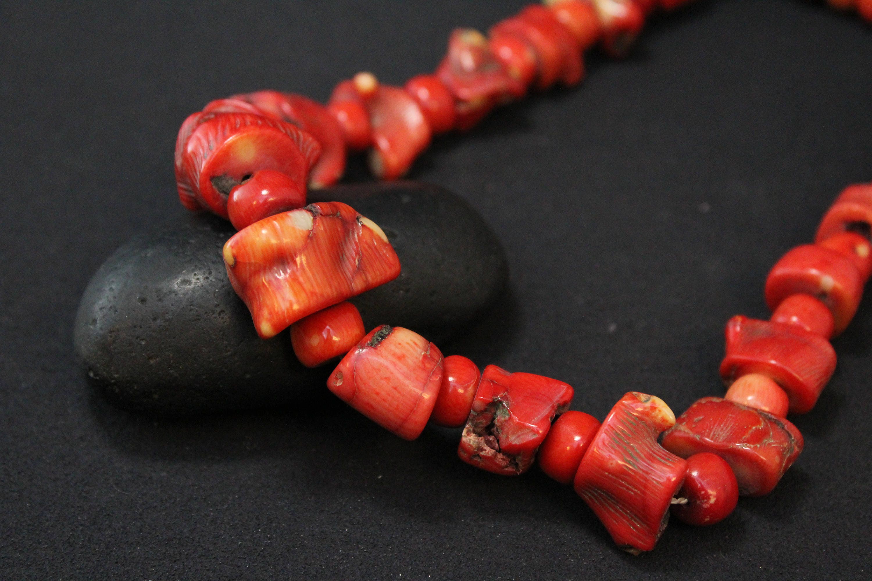 Chunky Sterling Silver Dyed Red Coral Beaded Necklace