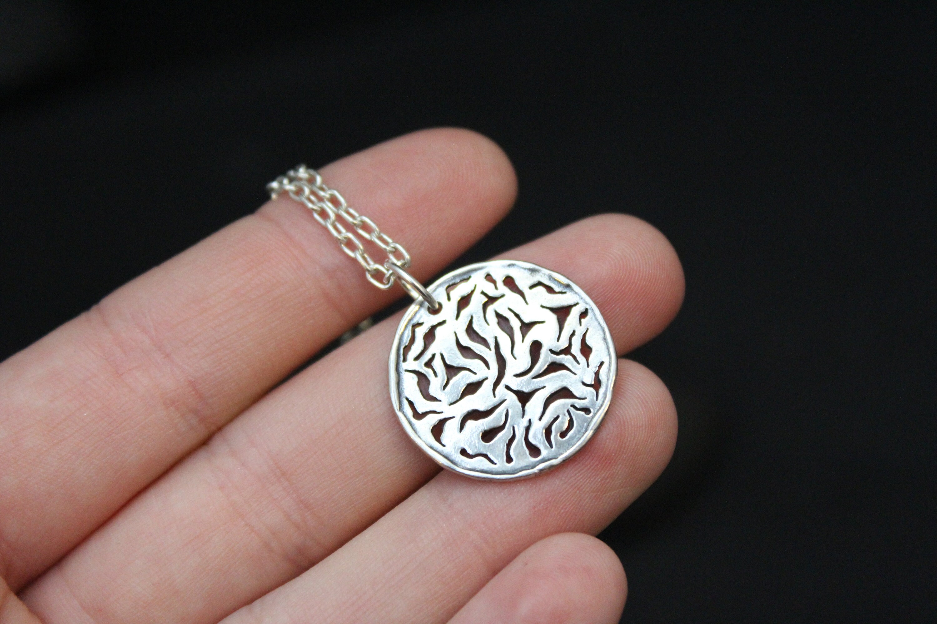 Sterling Silver Cut Out Round Pendant, Cut Out Sterling Pendant ...