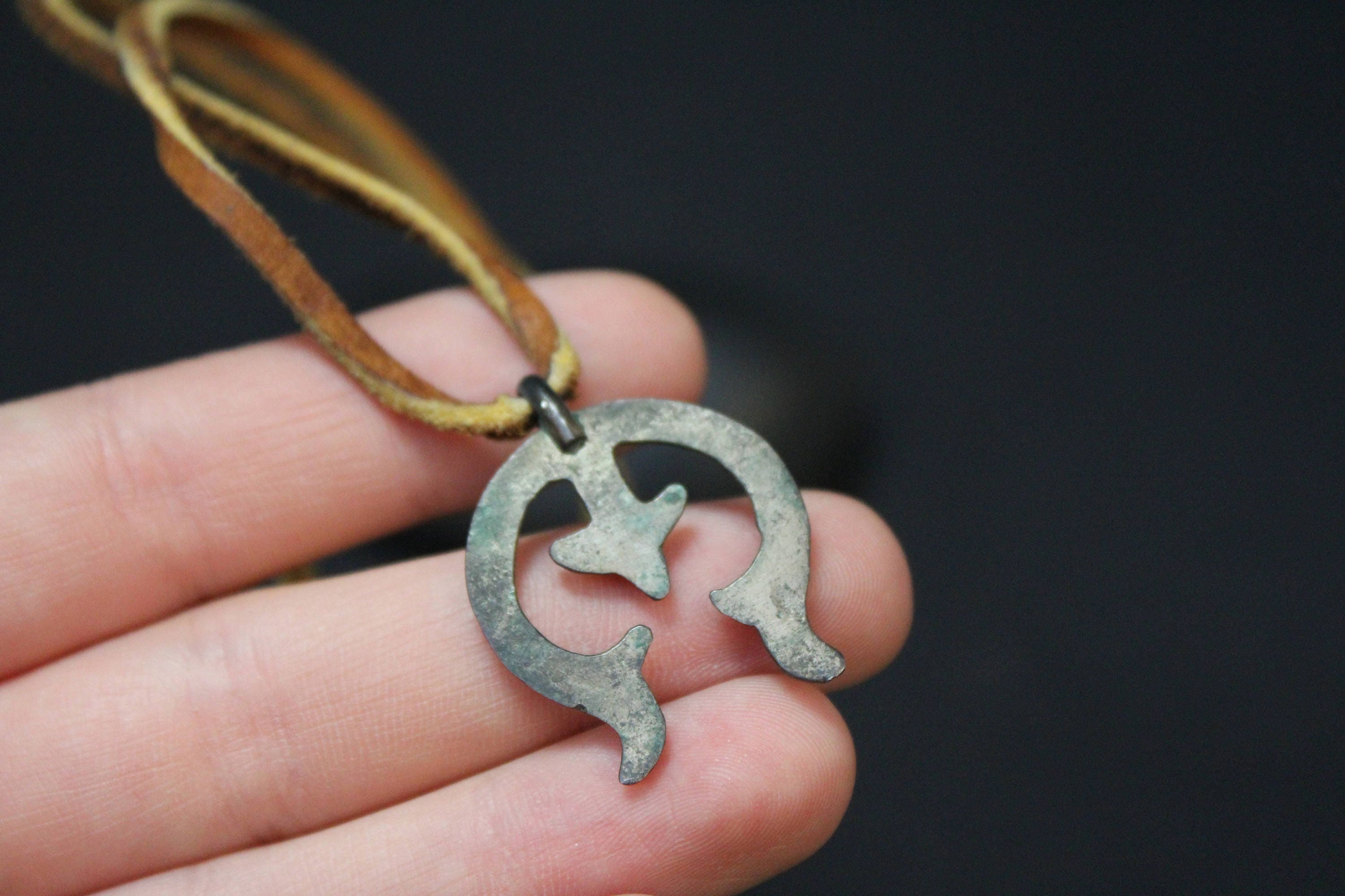 Old Pawn Coin Silver Naja Pendant on Leather Cord, Coin Silver Necklace ...