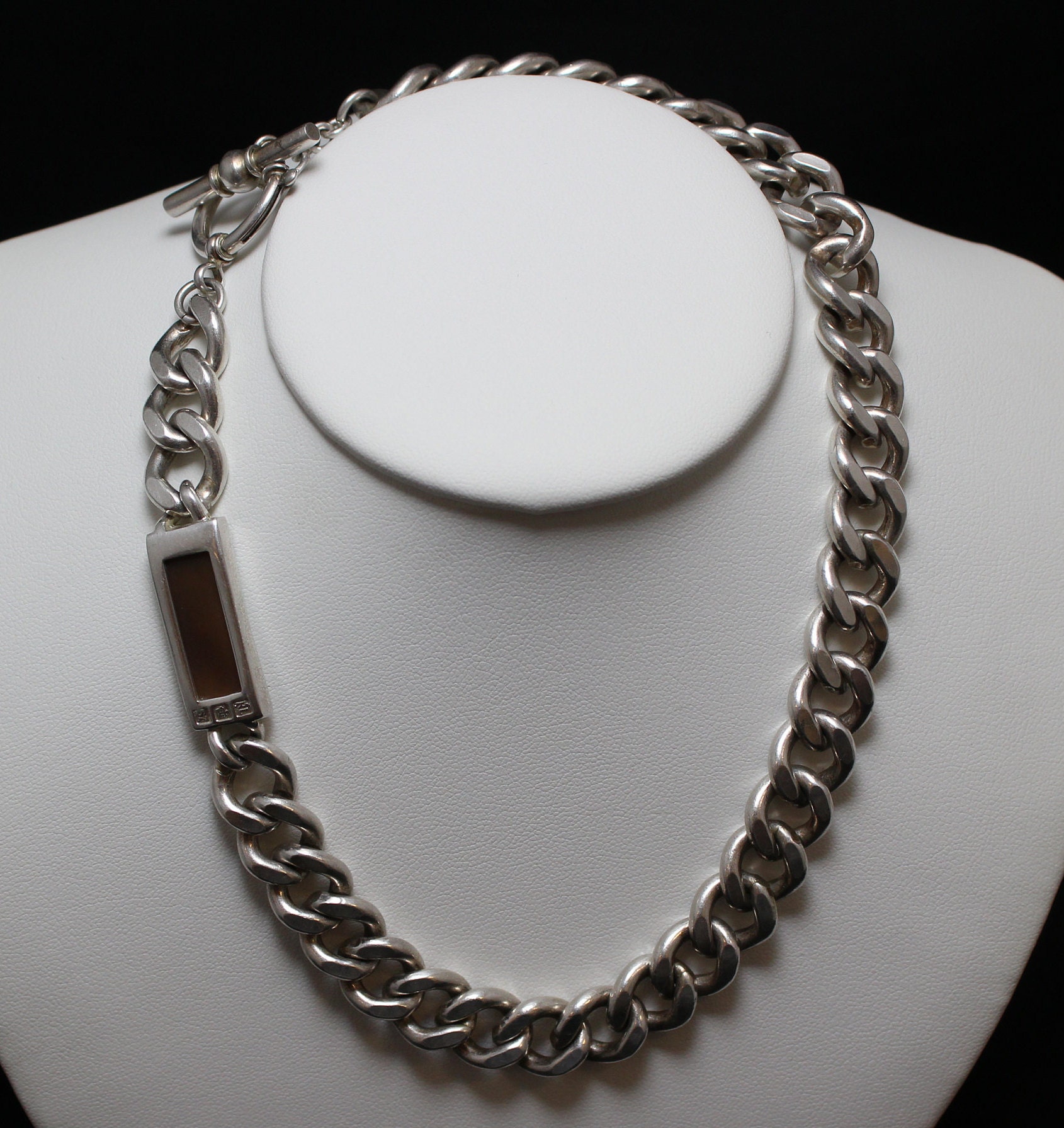 Ralph Lauren Sterling Silver Heavy Watch Collar Necklace with Brown ...
