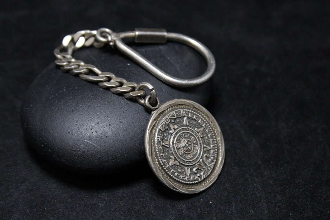 TAXCO Sterling Silver Mayan Calendar Keychain Ring, Mayan Jewelry ...