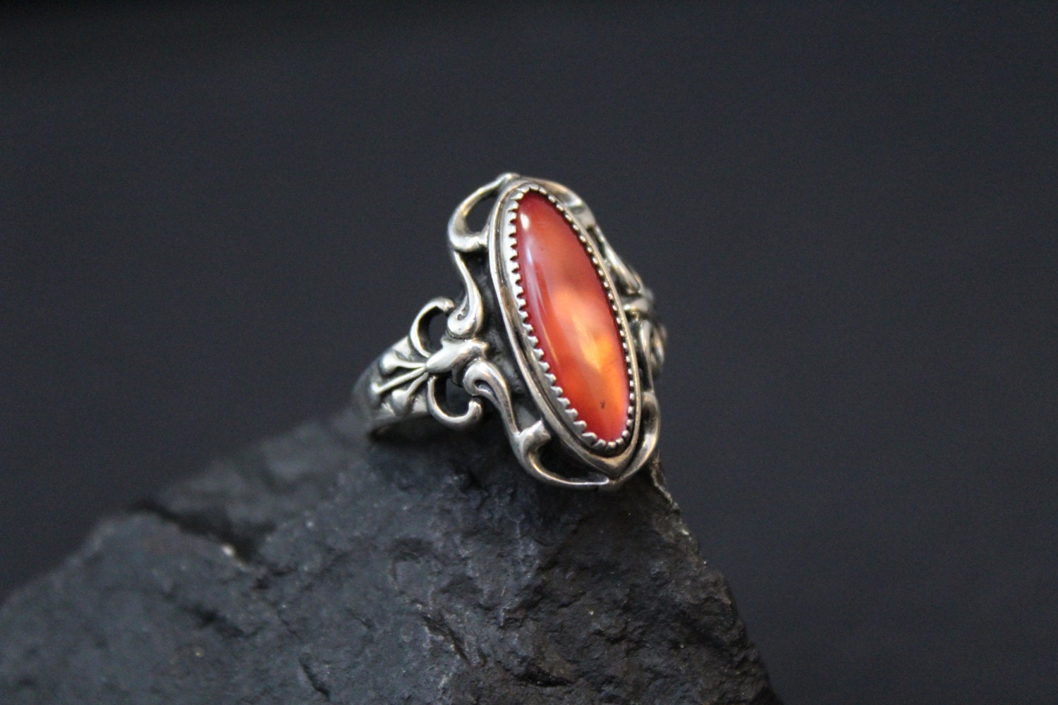 Sterling Orange Paua Shell Ring, WM Wheeler Jewelry, Orange Shell Ring ...
