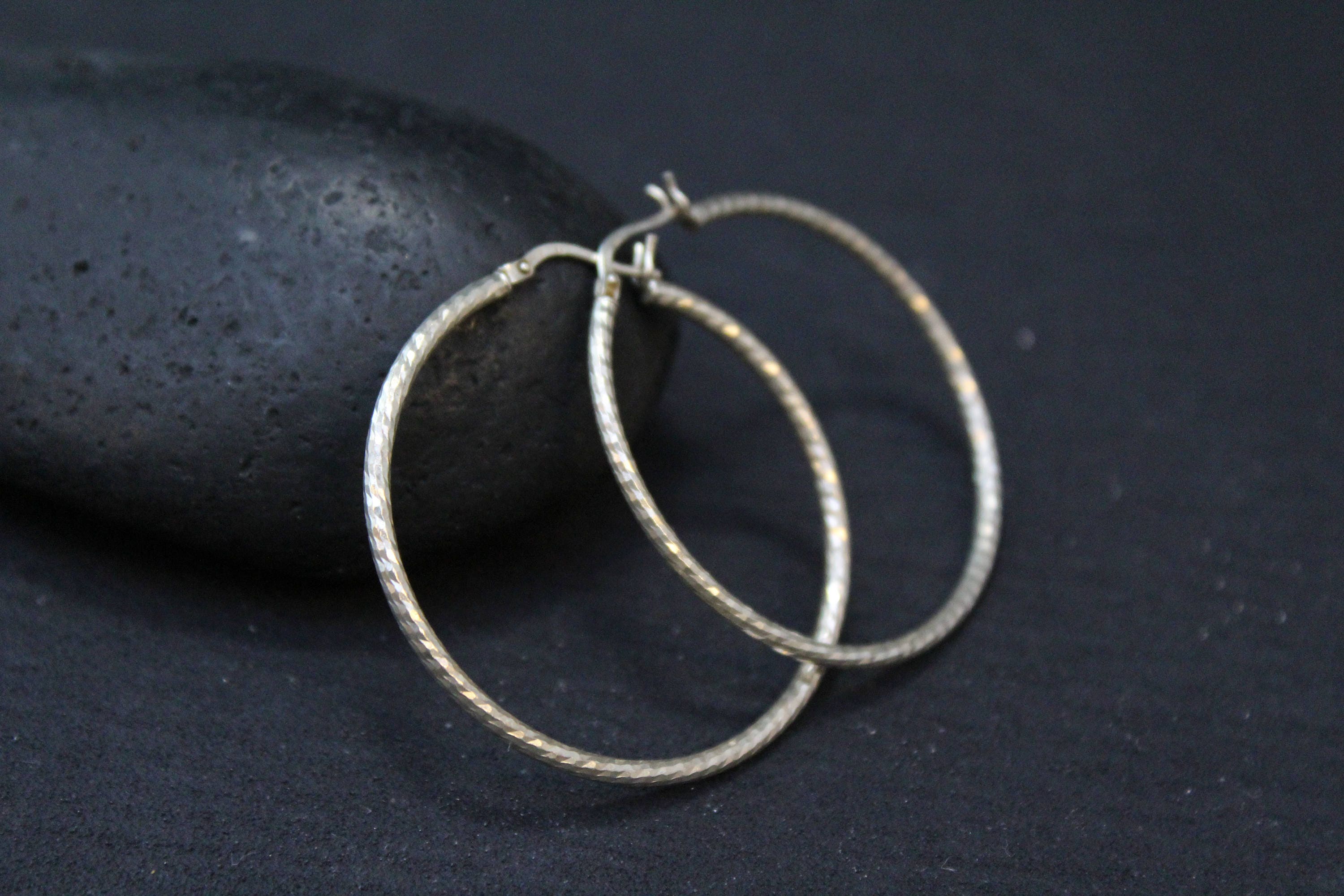 Sterling Silver Round Diamond Cut Hoop Earrings, Round Silver Hoop ...