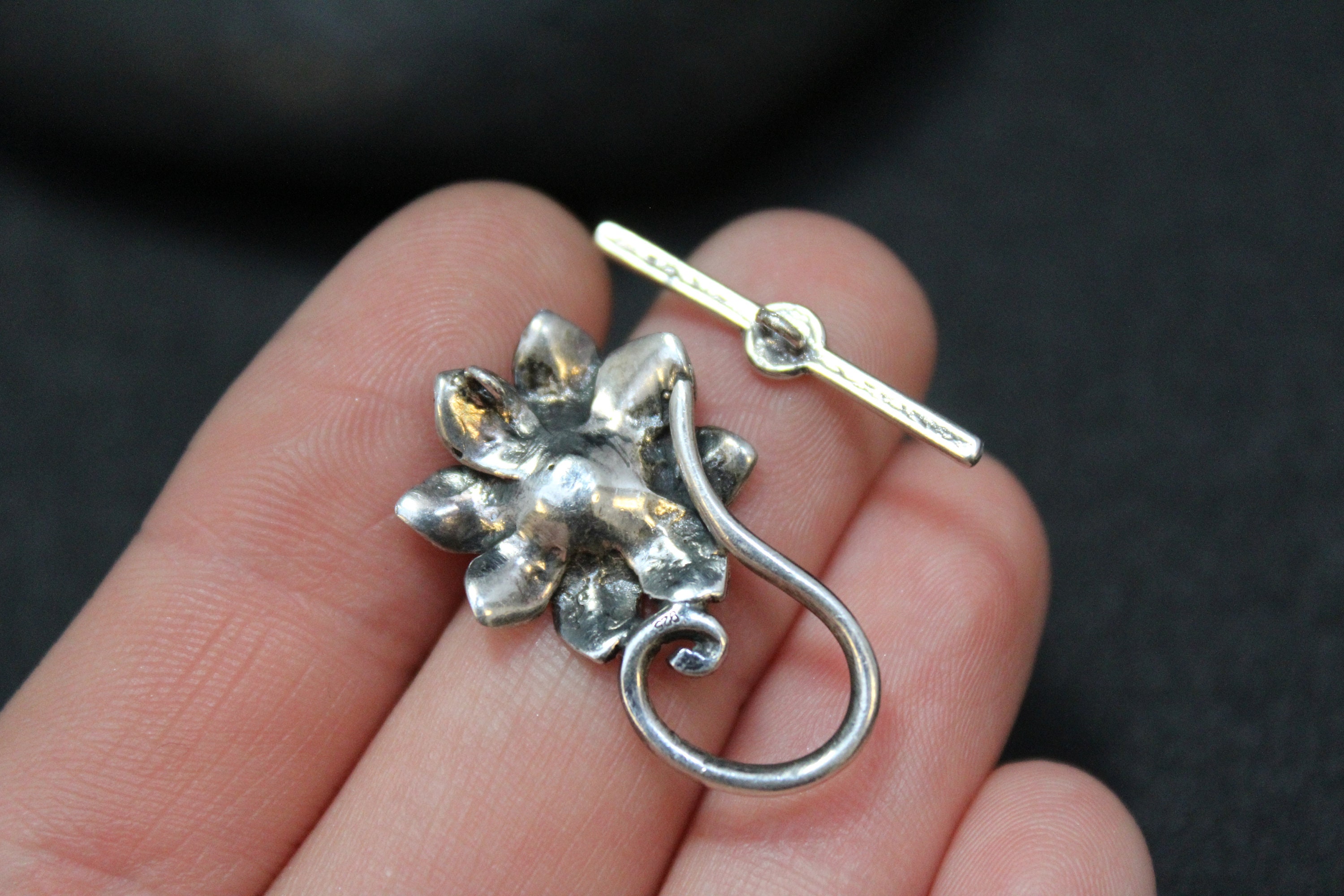 Ornate Sterling Silver Two Piece Flower Clasp Clasp, Sterling Silver ...