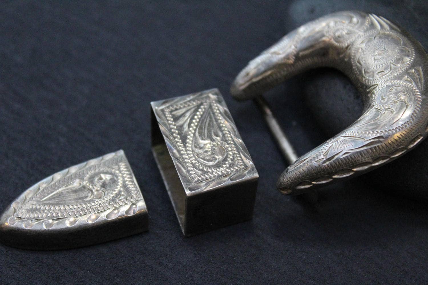 Sterling Silver Tooled Belt Buckle Set, Buckle with Loop and End Piece ...