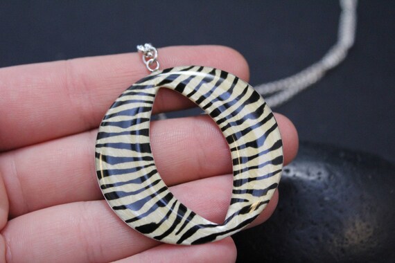 Large Sterling Silver Enamel Tiger Stripe Necklace, T… - Gem