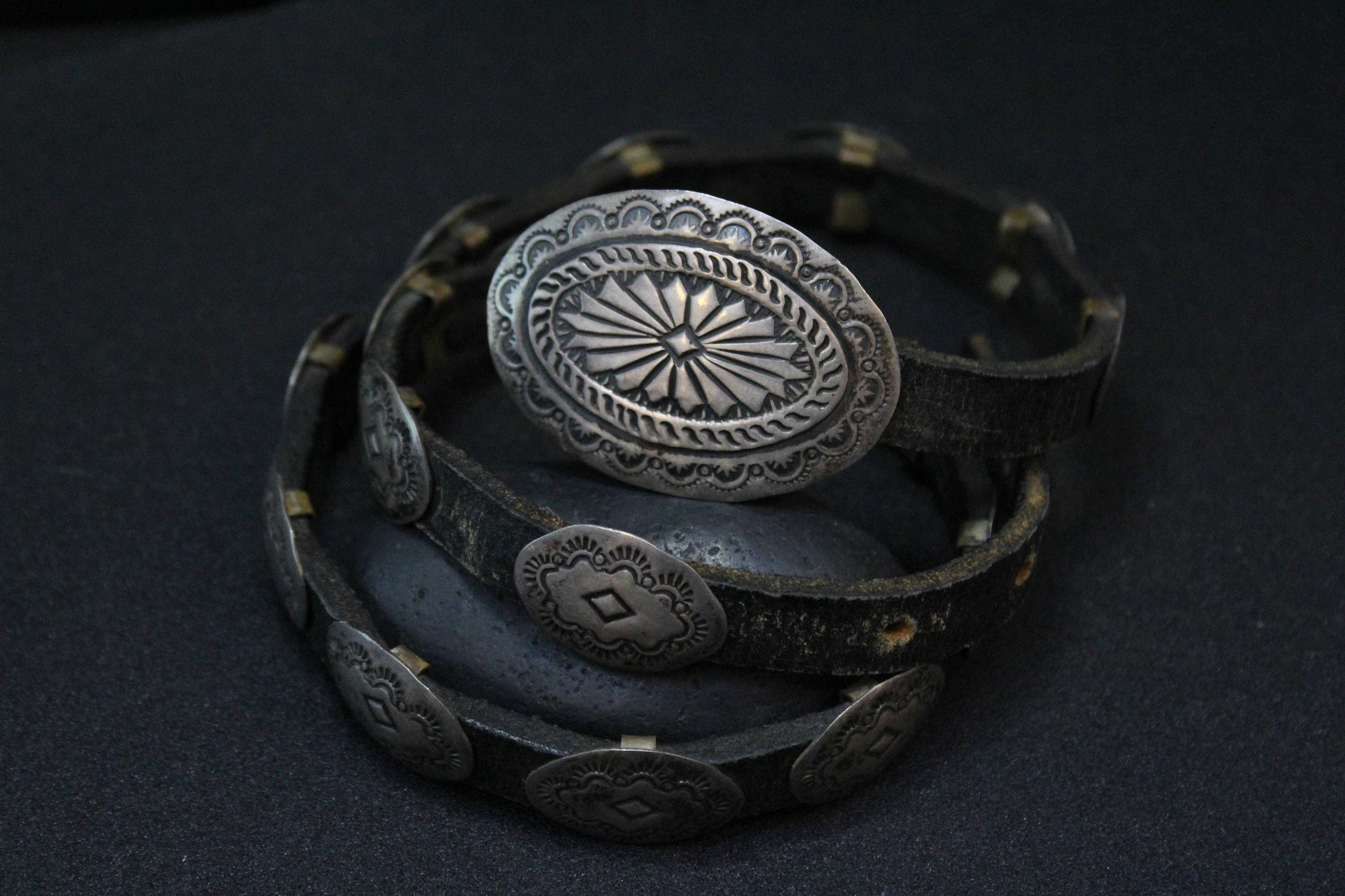 Sterling Silver and Leather Cowboy Hat Concho Band, Sterling Silver Hat ...