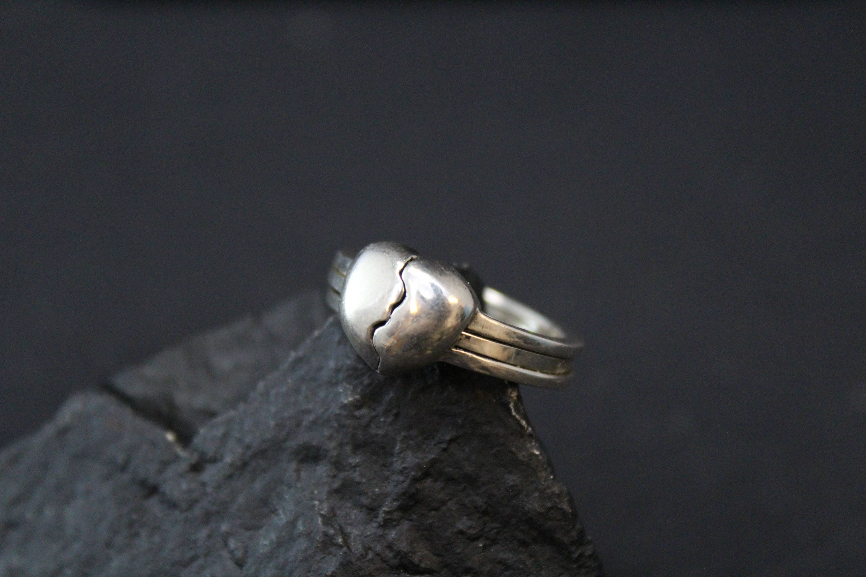 Sterling Silver Two Piece Heart Puzzle Ring, Broken Heart Ring, Heart ...