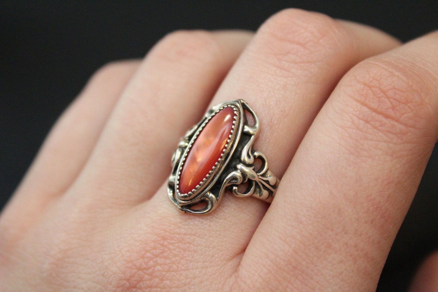 Sterling Orange Paua Shell Ring, WM Wheeler Jewelry, Orange Shell Ring ...