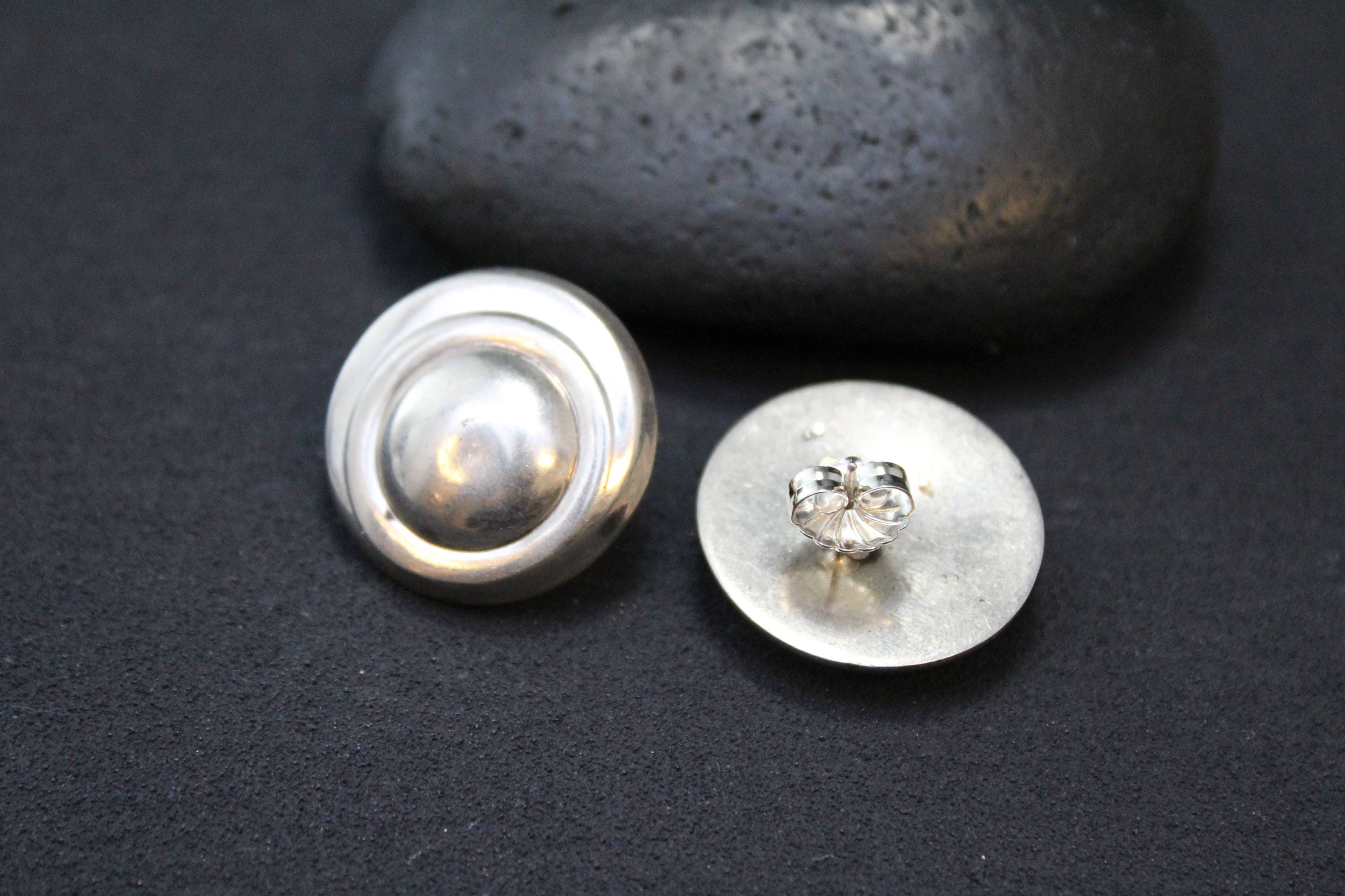 Sterling Silver Modern Button Earrings, Bold Sterling Silver Earrings ...