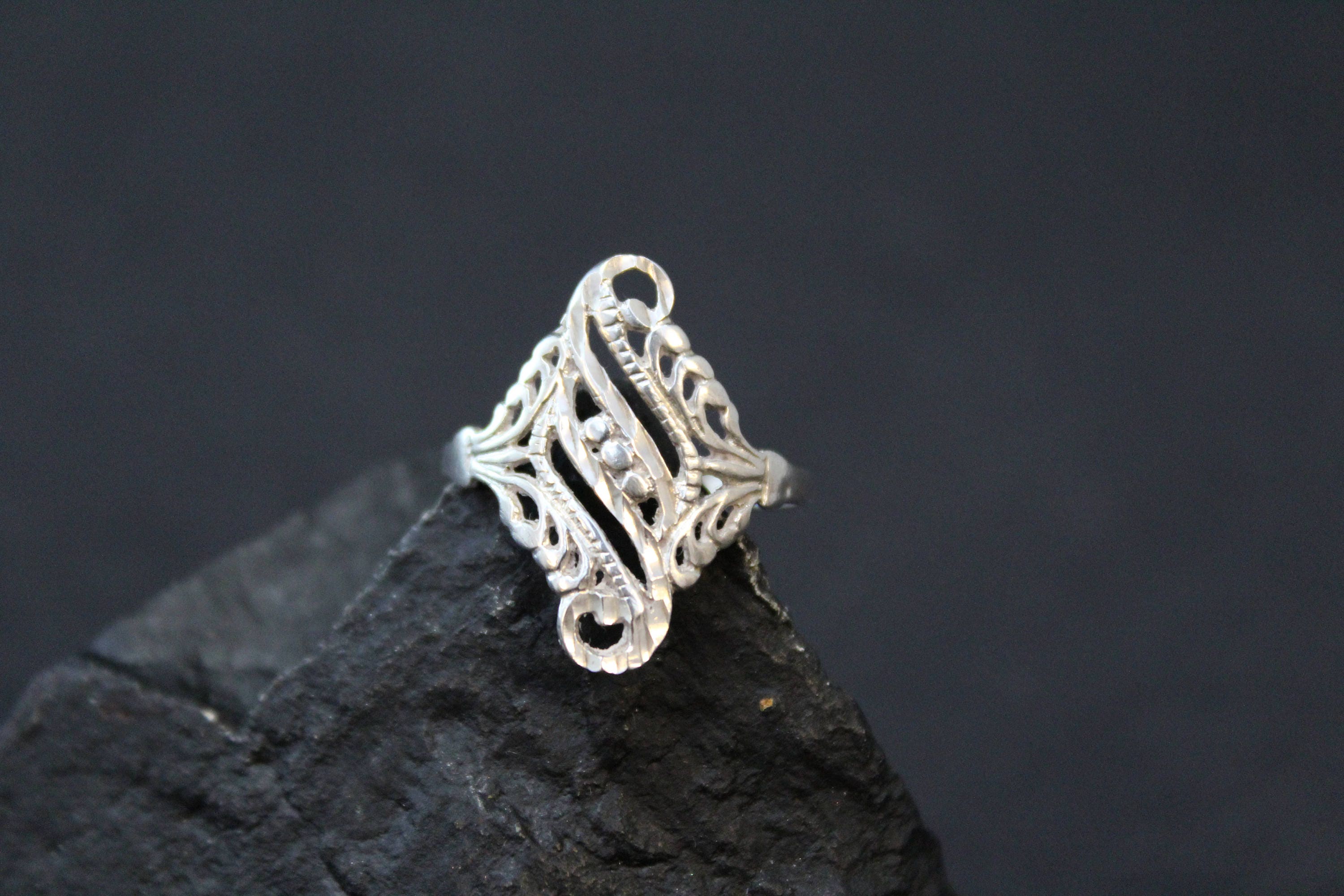 Sterling Silver Filigree Diamond Shaped Ring, Diamond Cut Sterling ...