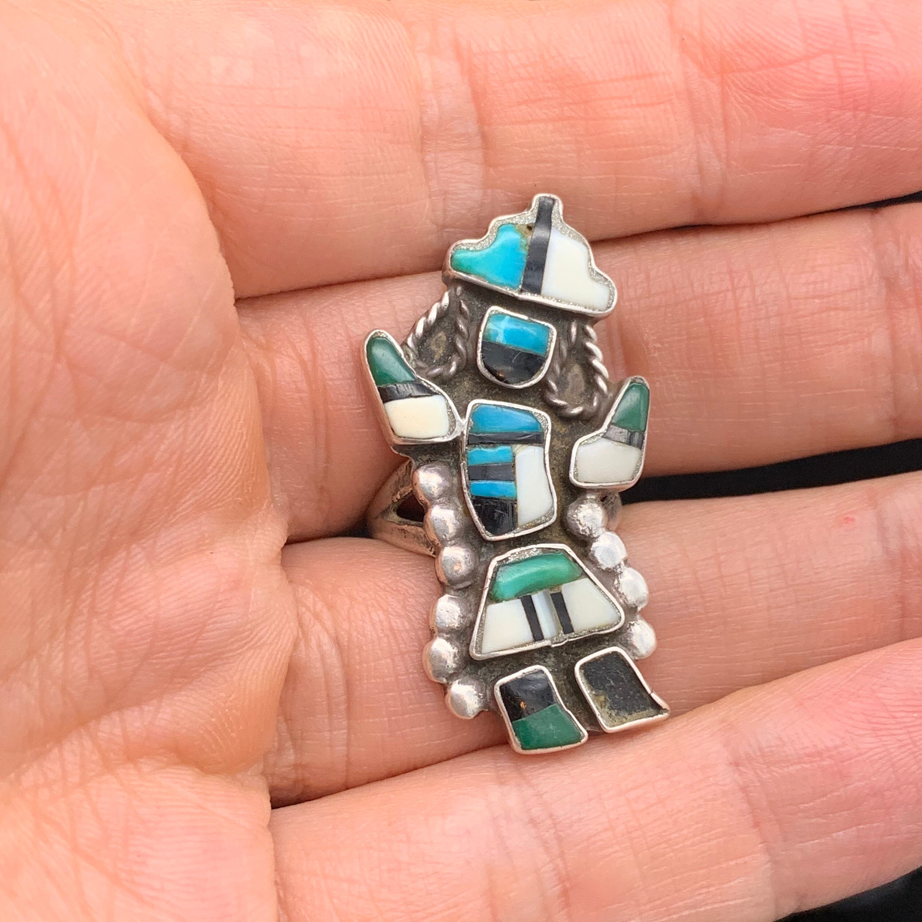 As Is Deal: Kachina Dancer Ring, 925 Sterling Silver Gemstone Ring ...