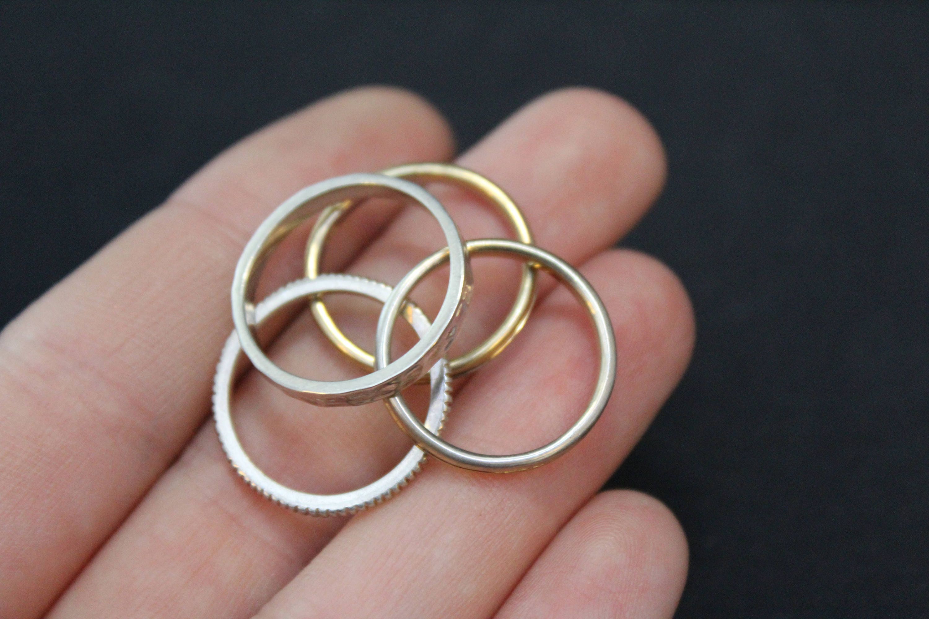 Set of 4 Sterling Silver Stacking Rings, Sterling Stackers, Two Tone ...