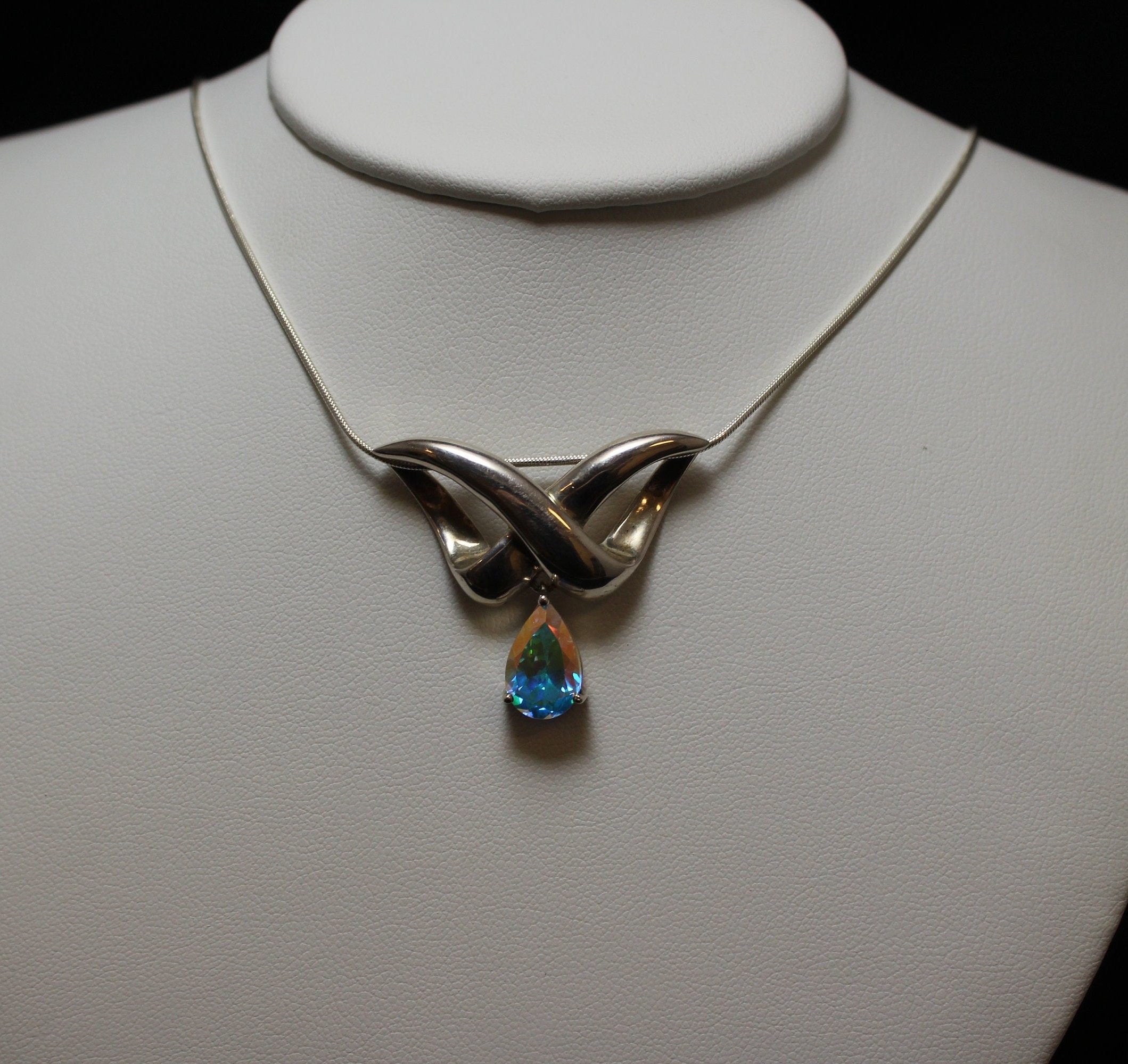 Abstract Sterling Silver Iridescent Gemstone Pendant