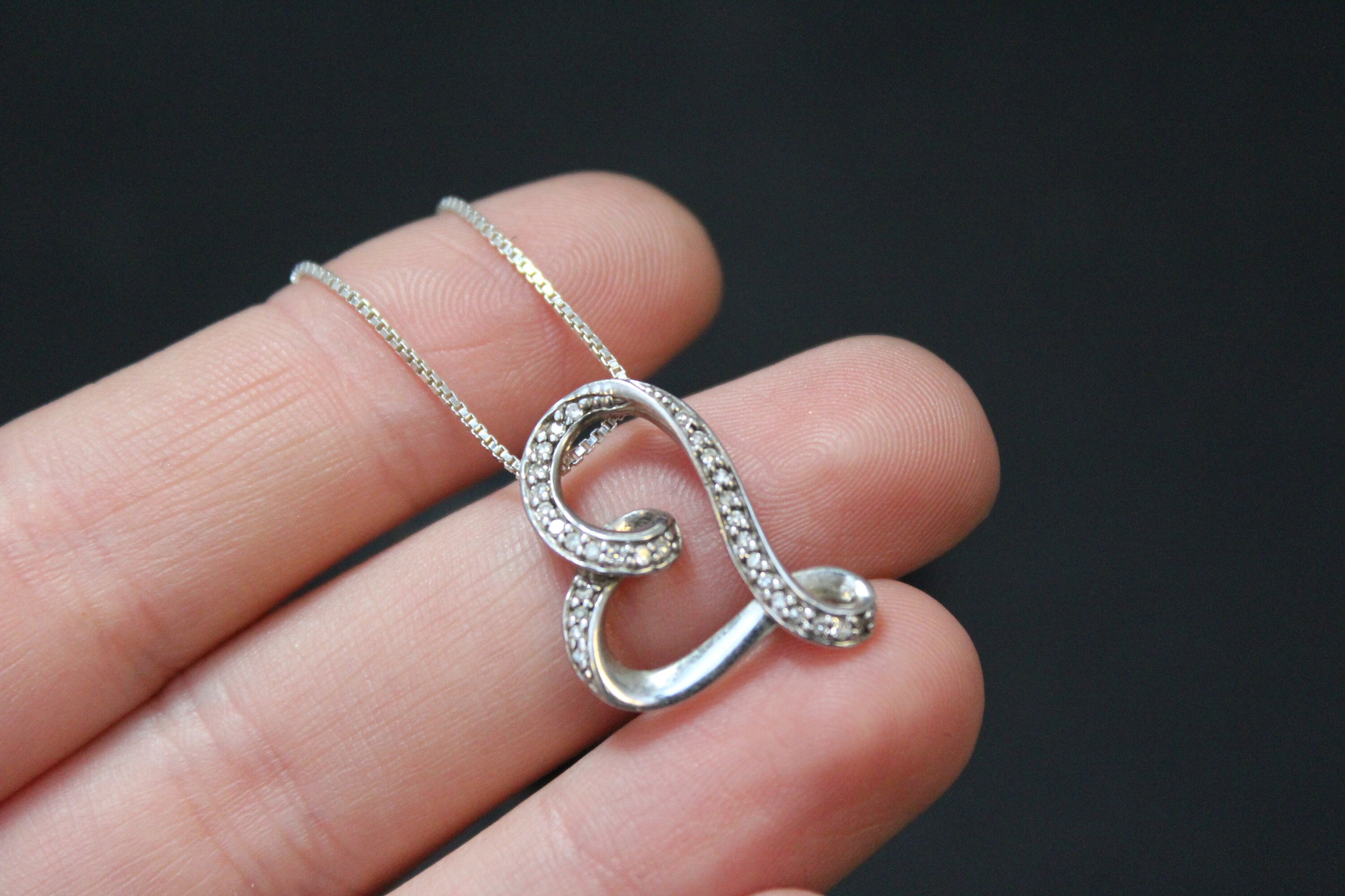 Sterling Silver Open Heart Diamond Necklace, Sterling Silver Diamond ...