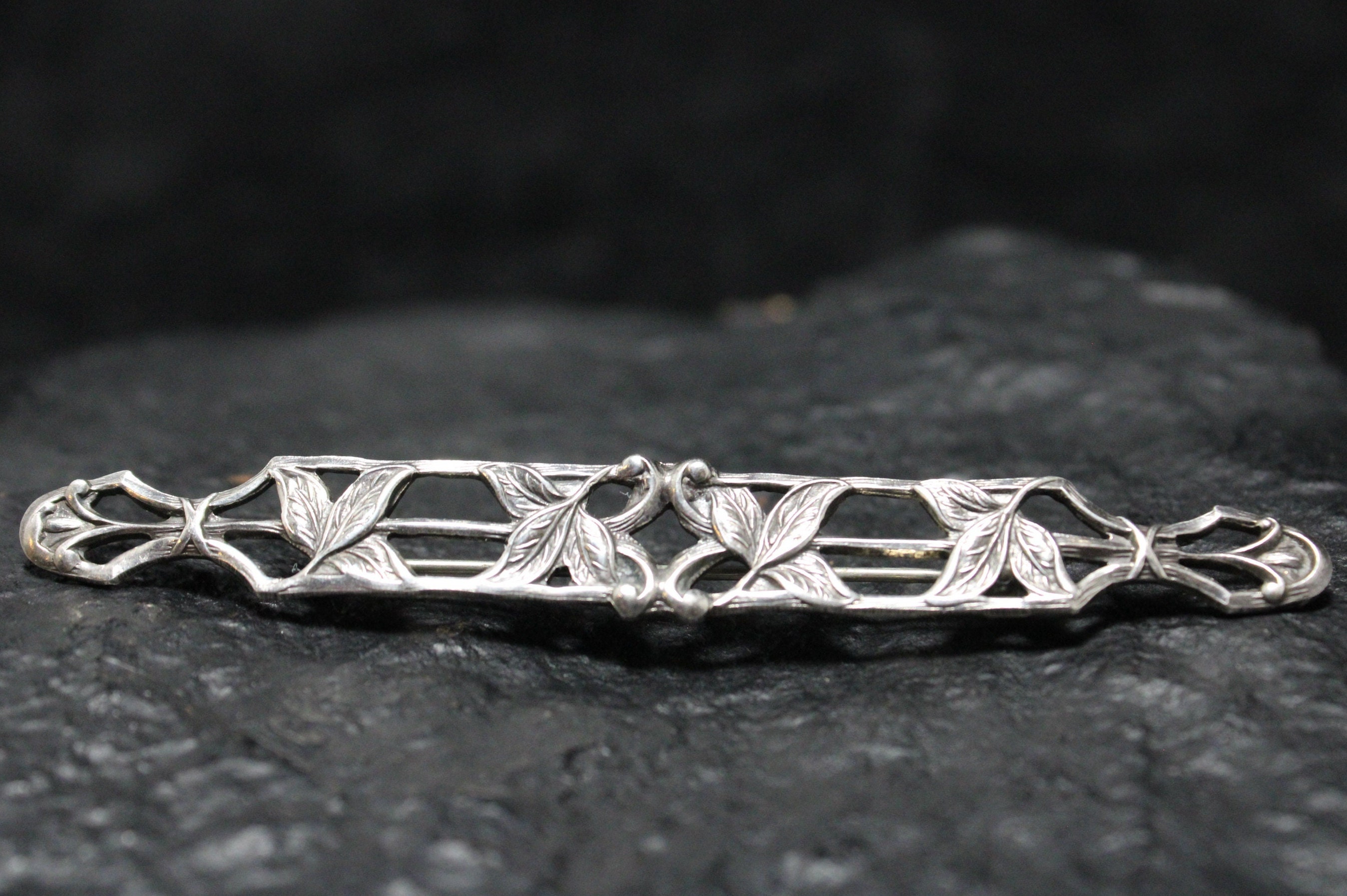 Art Nouveau Sterling Silver Leaf Brooch, Quilled Sterling Pin, Vintage ...
