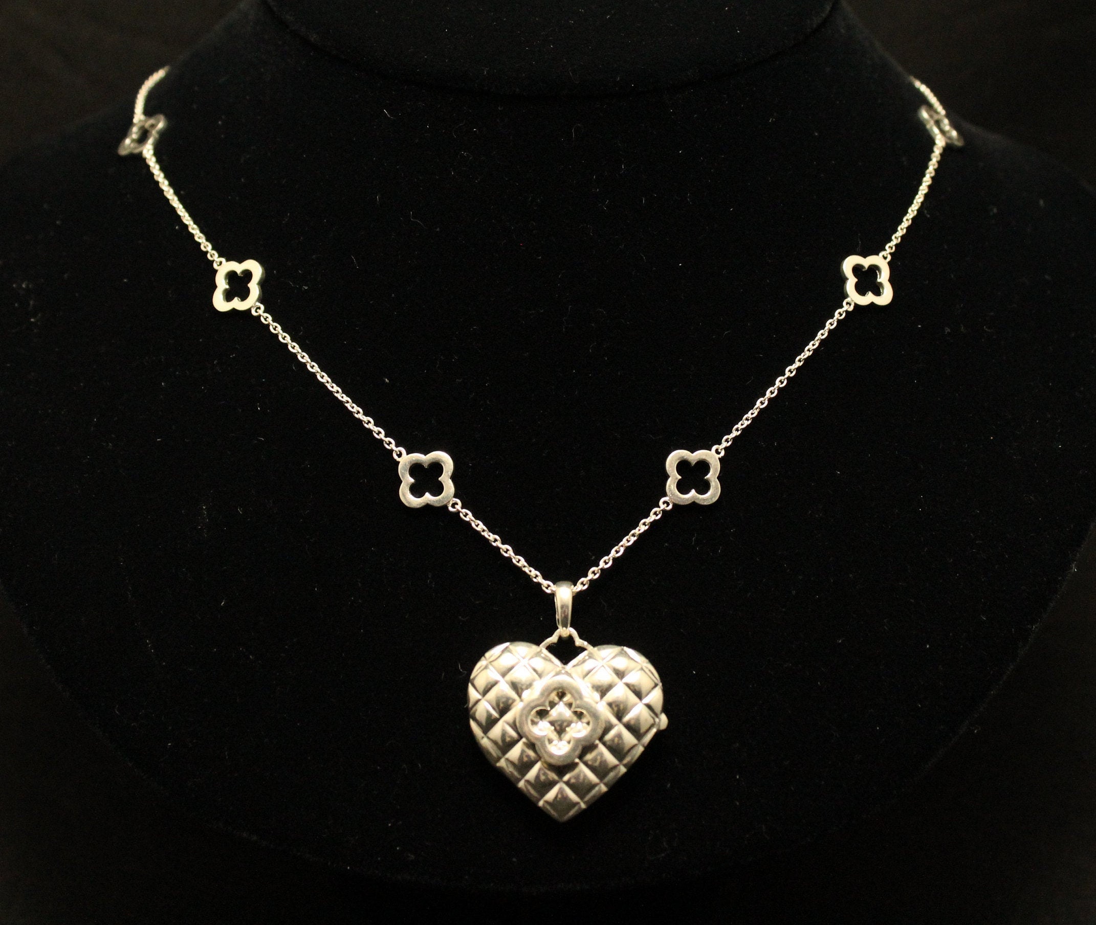 Sterling Silver Heidi Klum Quilted Heart and Clover Locket Necklace ...