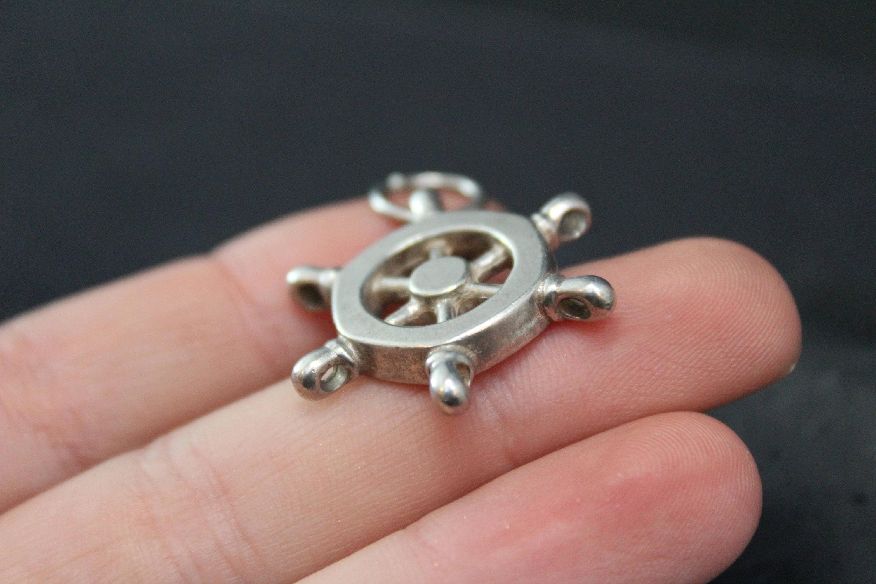 Nautical Sterling Silver Ship Wheel Pendant, Captains Wheel Necklace ...