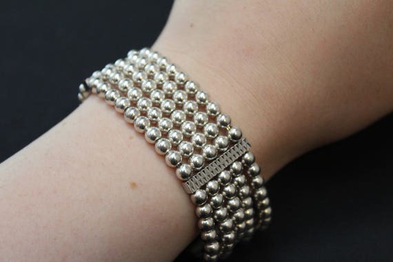 Sterling Silver Wide Beaded Bracelet, 5 Strand Sterli… - Gem