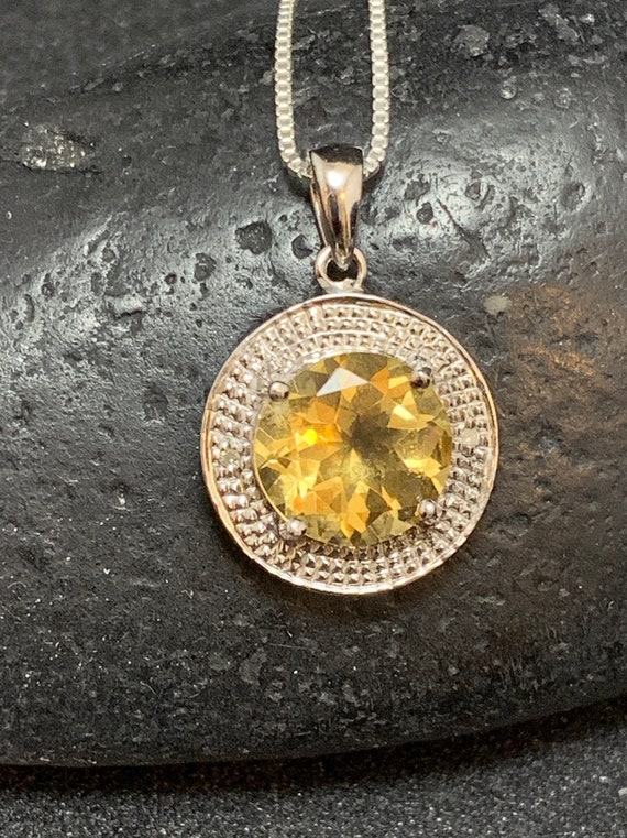 Sterling silver genuine citrine pendant with diamond … - Gem Sterling silver genuine citrine pendant with diamond … - Gem