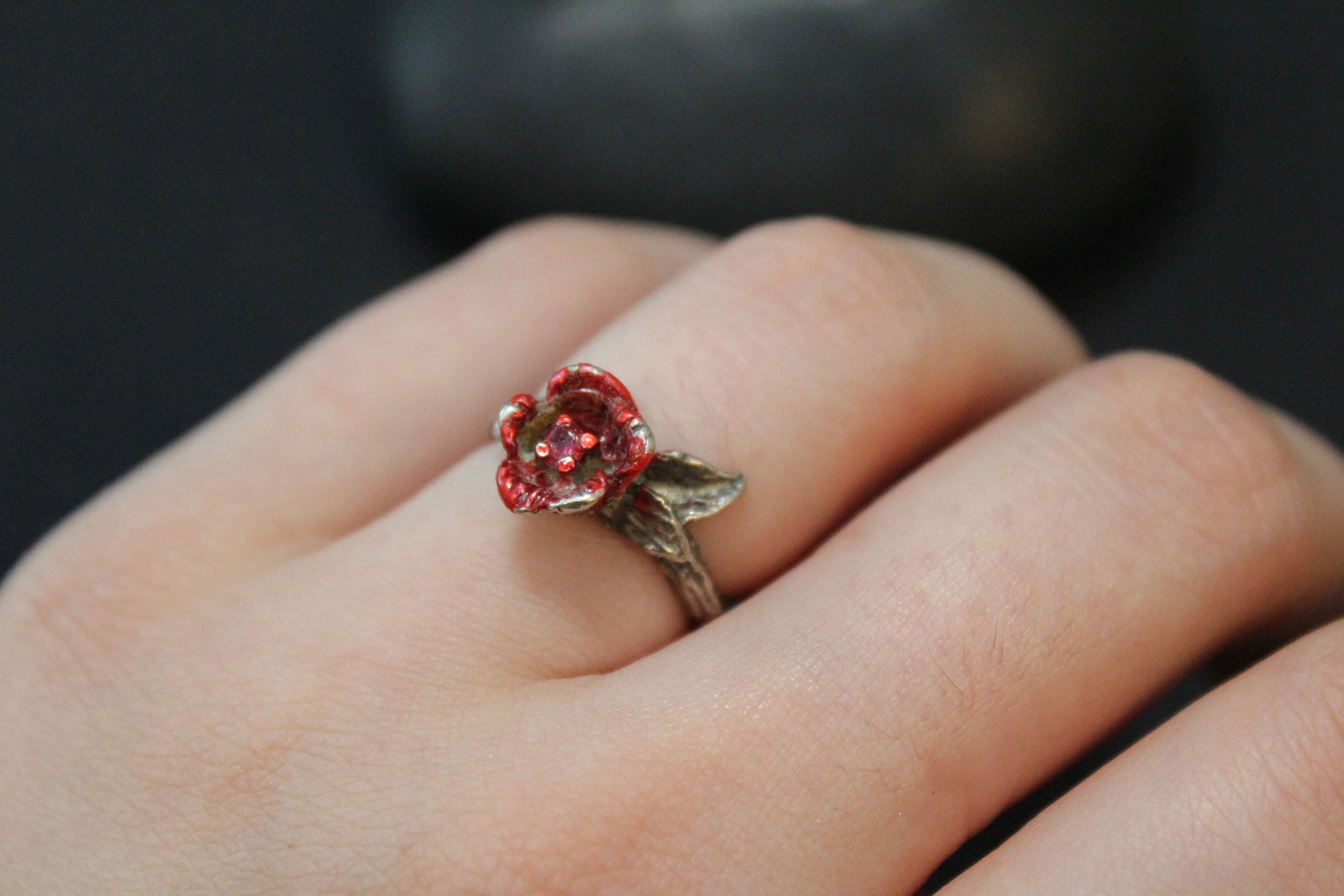 Sterling Silver Red Rose Ring Sterling Rose Ring Sterling Silver