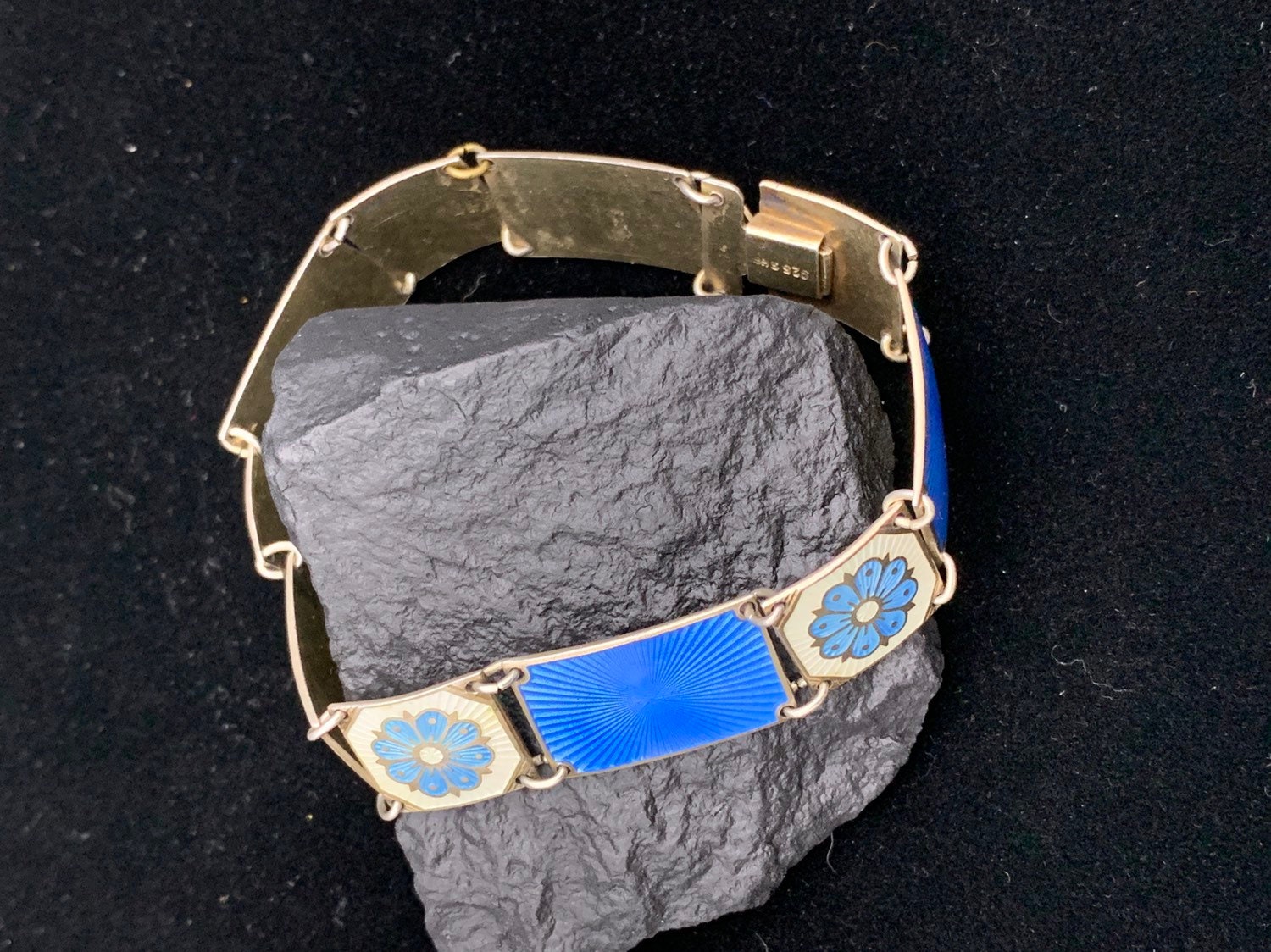 Exquisite Sterling And Blue Enamel Link Bracelet Vintage 925 Enamel Bracelet Stunning Antique