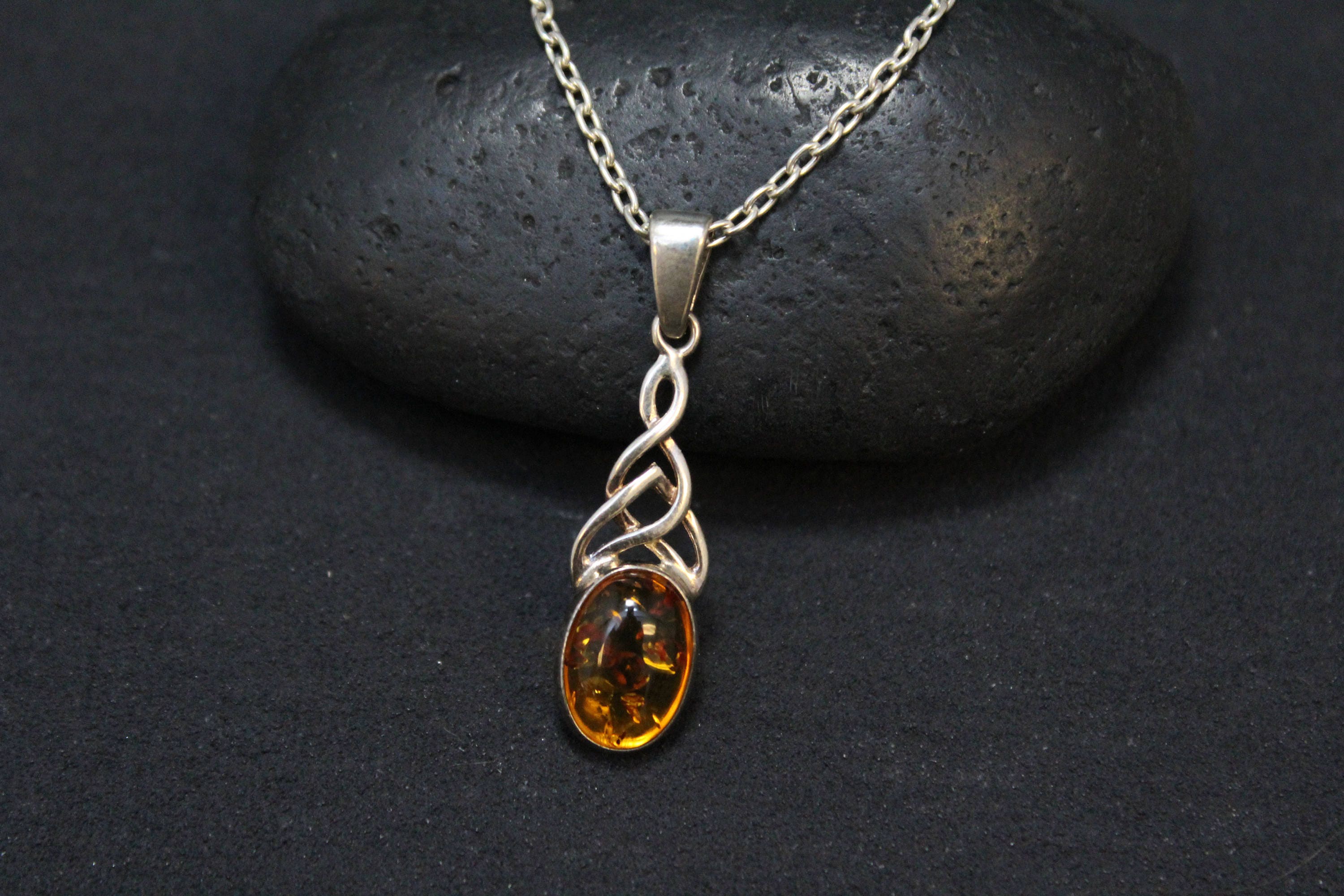 Sterling Silver Celtic Amber Necklace, Sterling Amber Jewelry, Celtic ...
