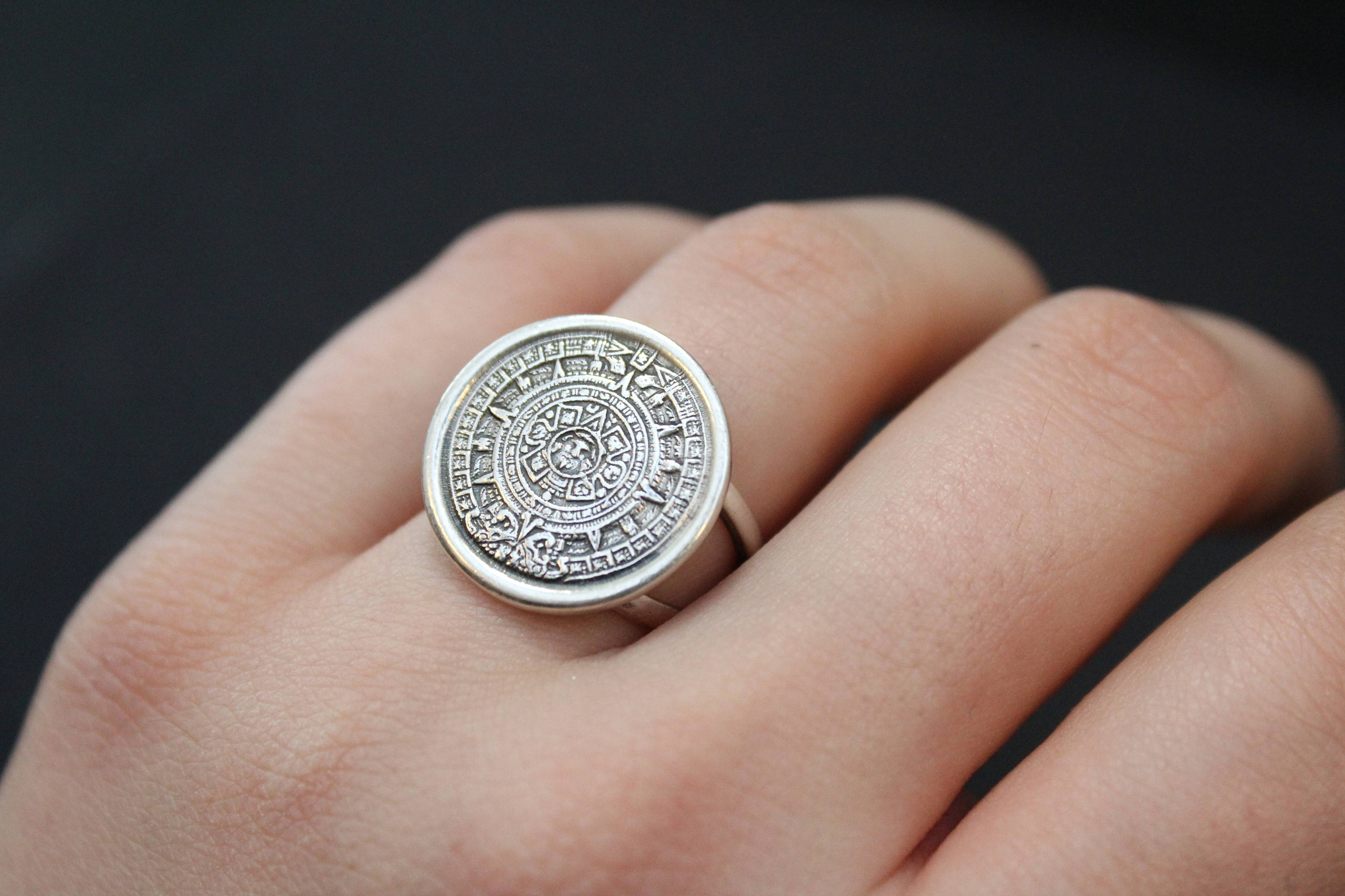 Sterling Silver Mayan Calendar Ring, Mayan Jewelry, Mayan Calendar ...